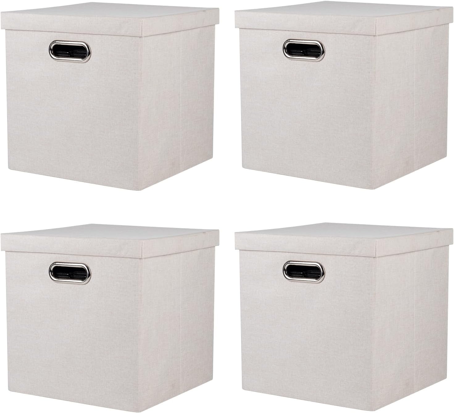 Storage Bins with Lids, Collapsible Linen Fabric Boxes Organizer ...