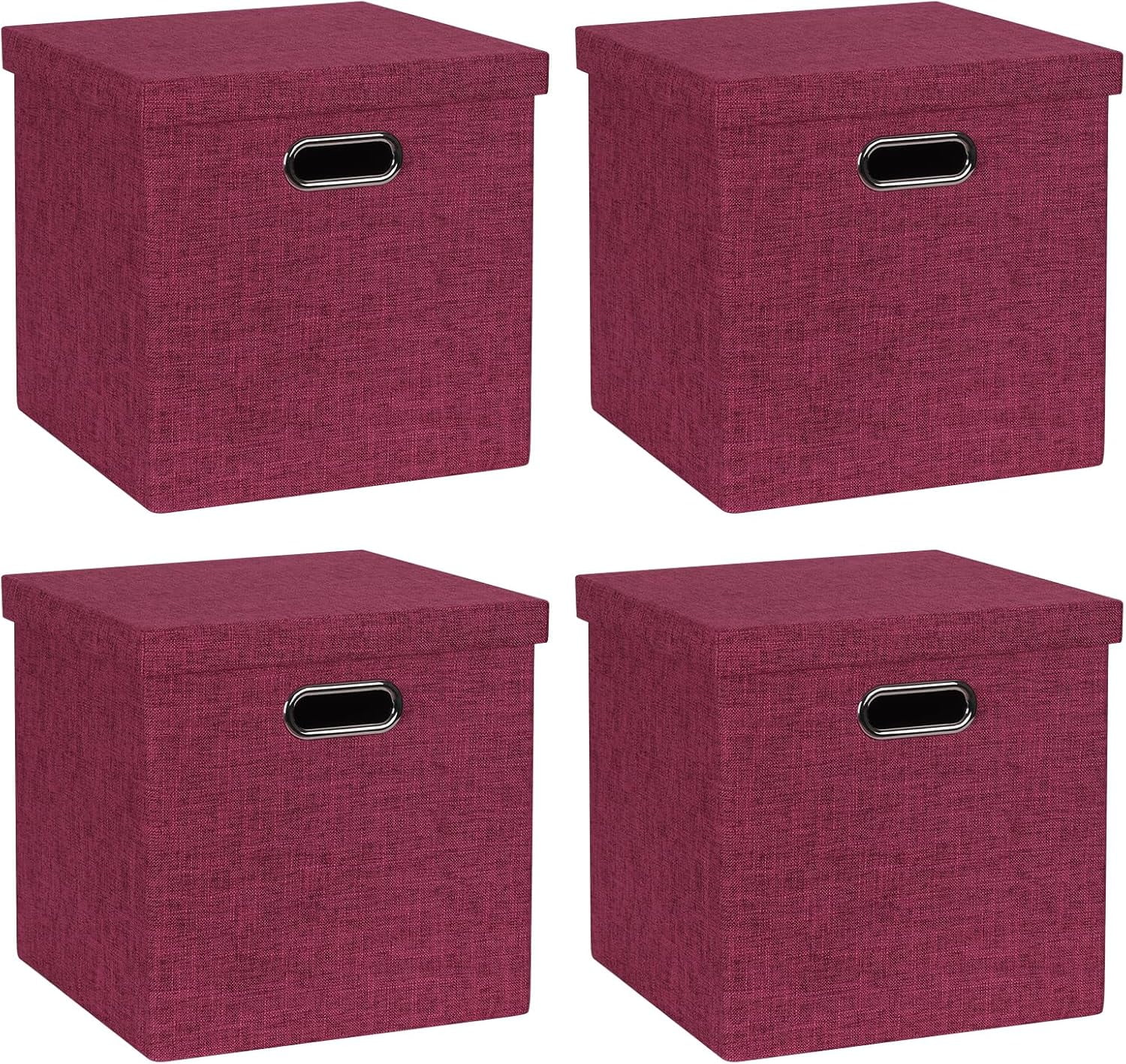 Storage Bins with Lids, Collapsible Linen Fabric Boxes Organizer ...