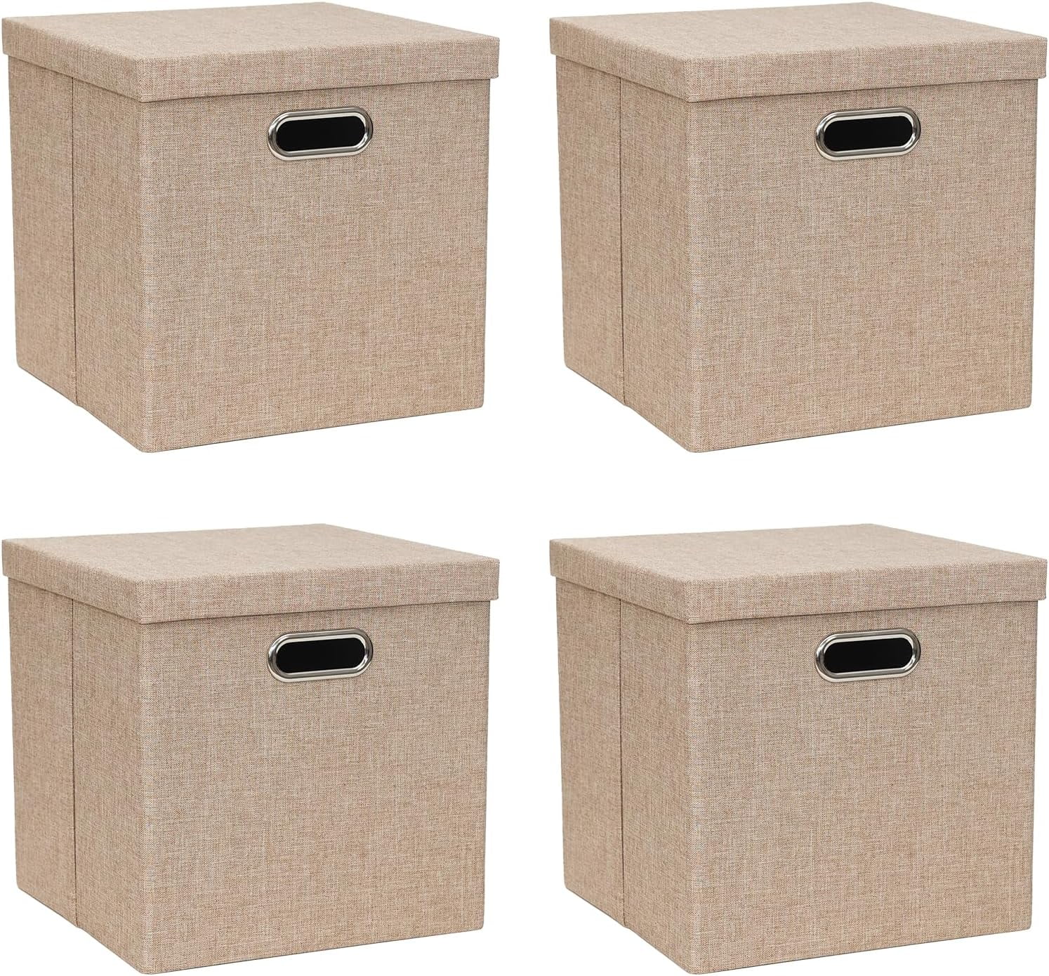 Storage Bins with Lids, Collapsible Linen Fabric Boxes Organizer ...