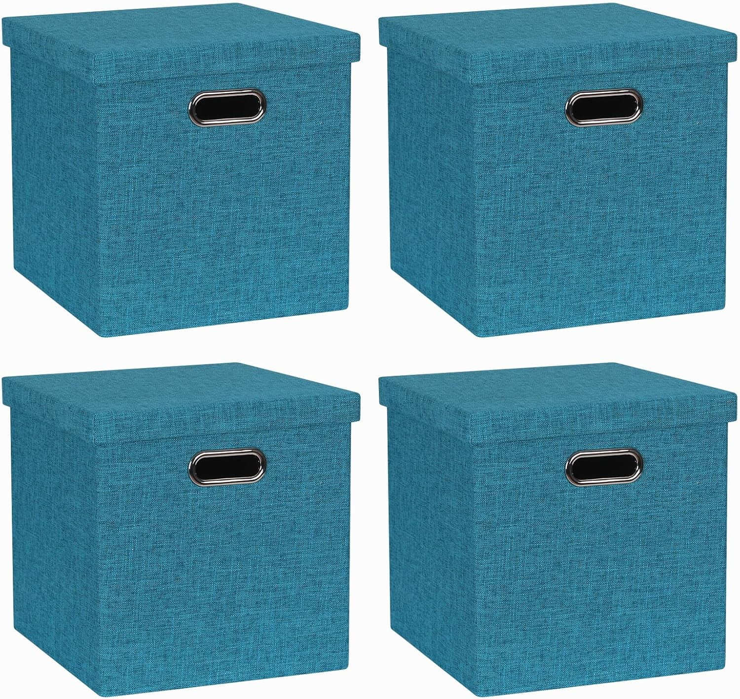 Storage Bins with Lids, Collapsible Linen Fabric Boxes Organizer ...