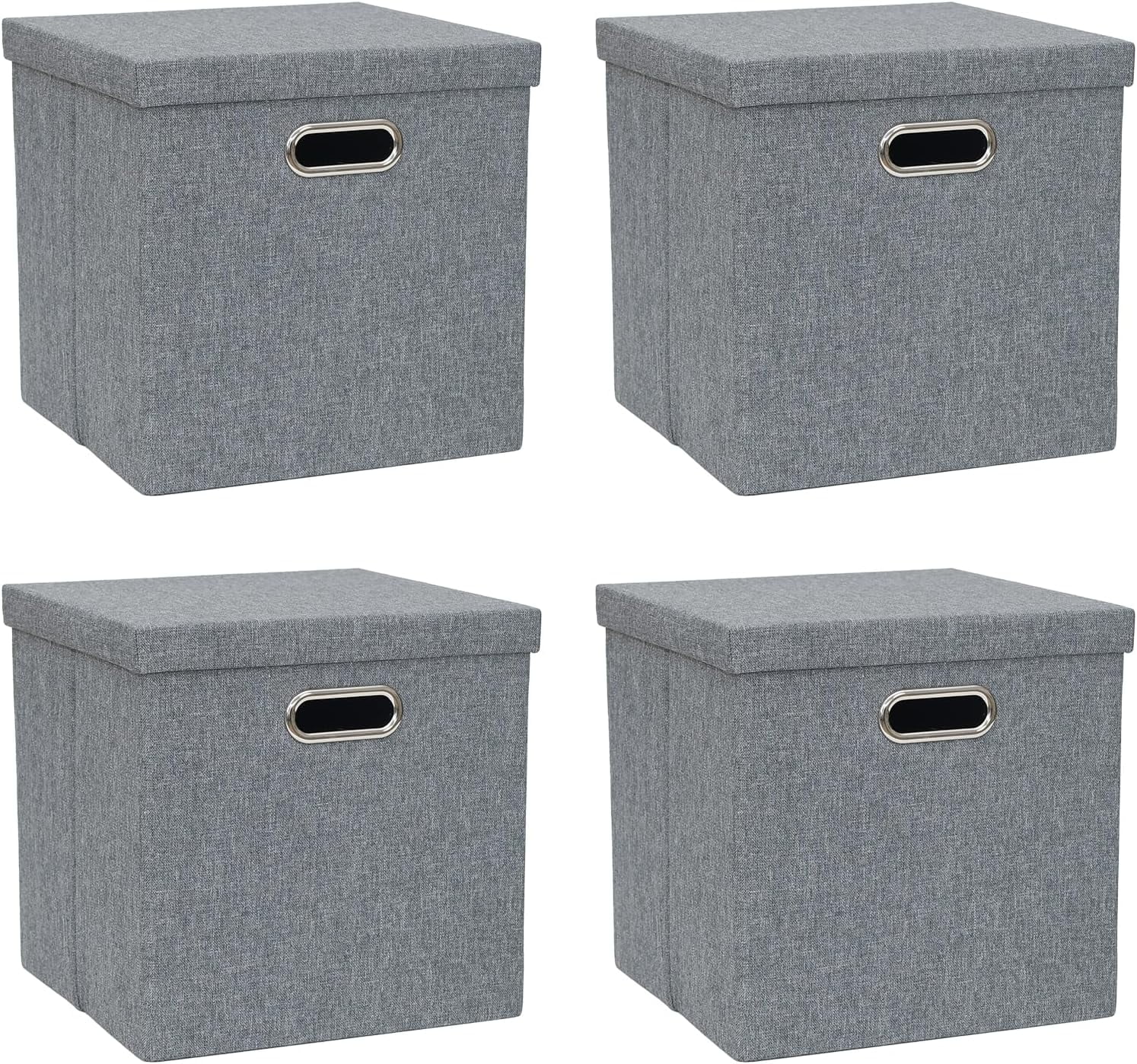 Storage Bins with Lids, Collapsible Linen Fabric Boxes Organizer ...