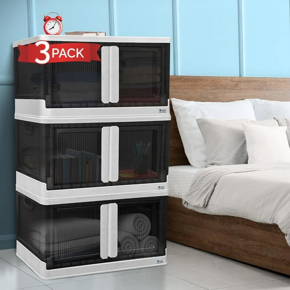 Storage Bins with Lids and Doors (3 Pack) | 19 Gallon Collapsible ...