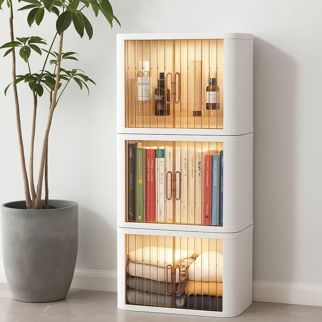 Storage Bins with Lids and Doors Stackable Plastic Pantry Cabinet ...