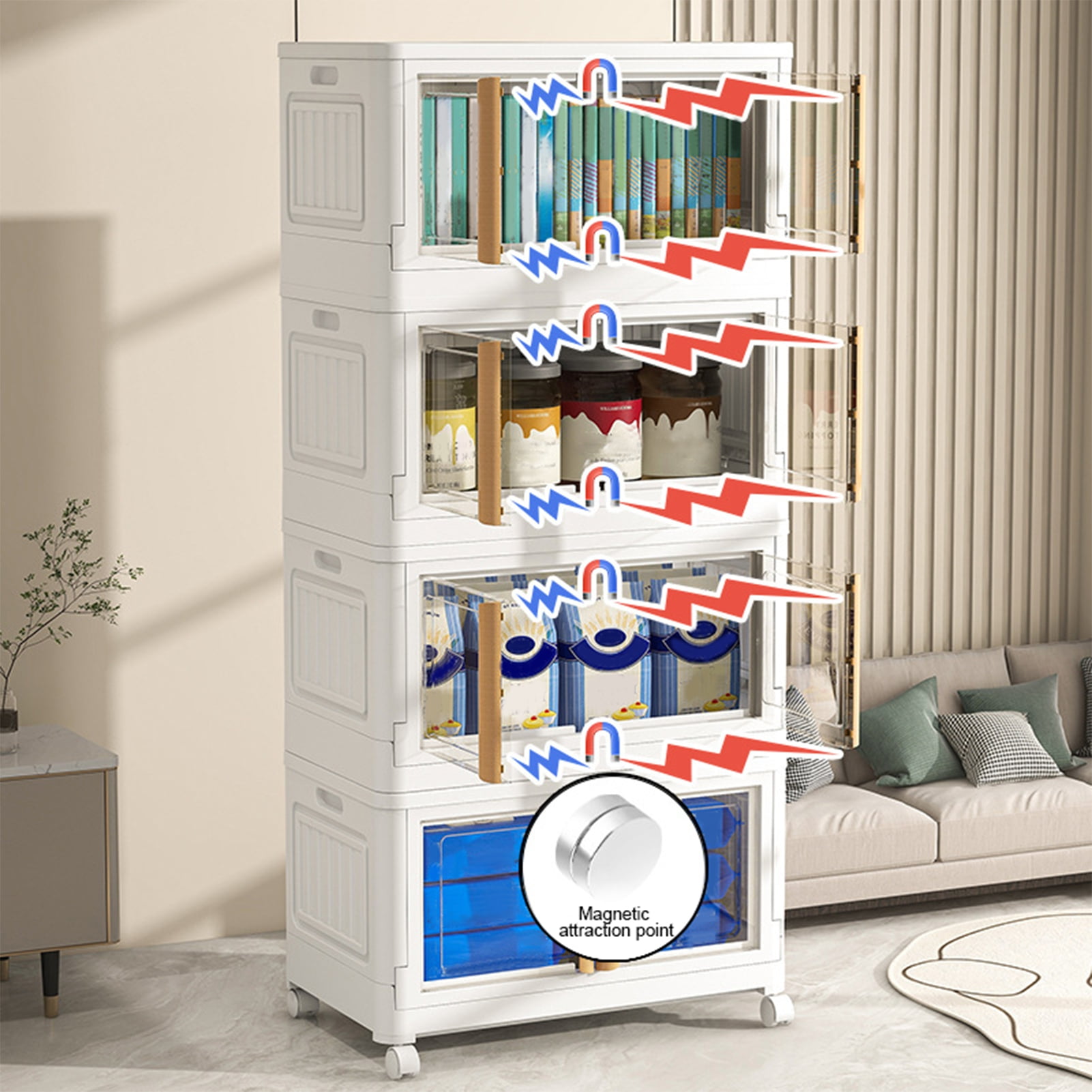 Storage Bins with Lids, Storage Organizer Bin with Casters, 4-Layer ...