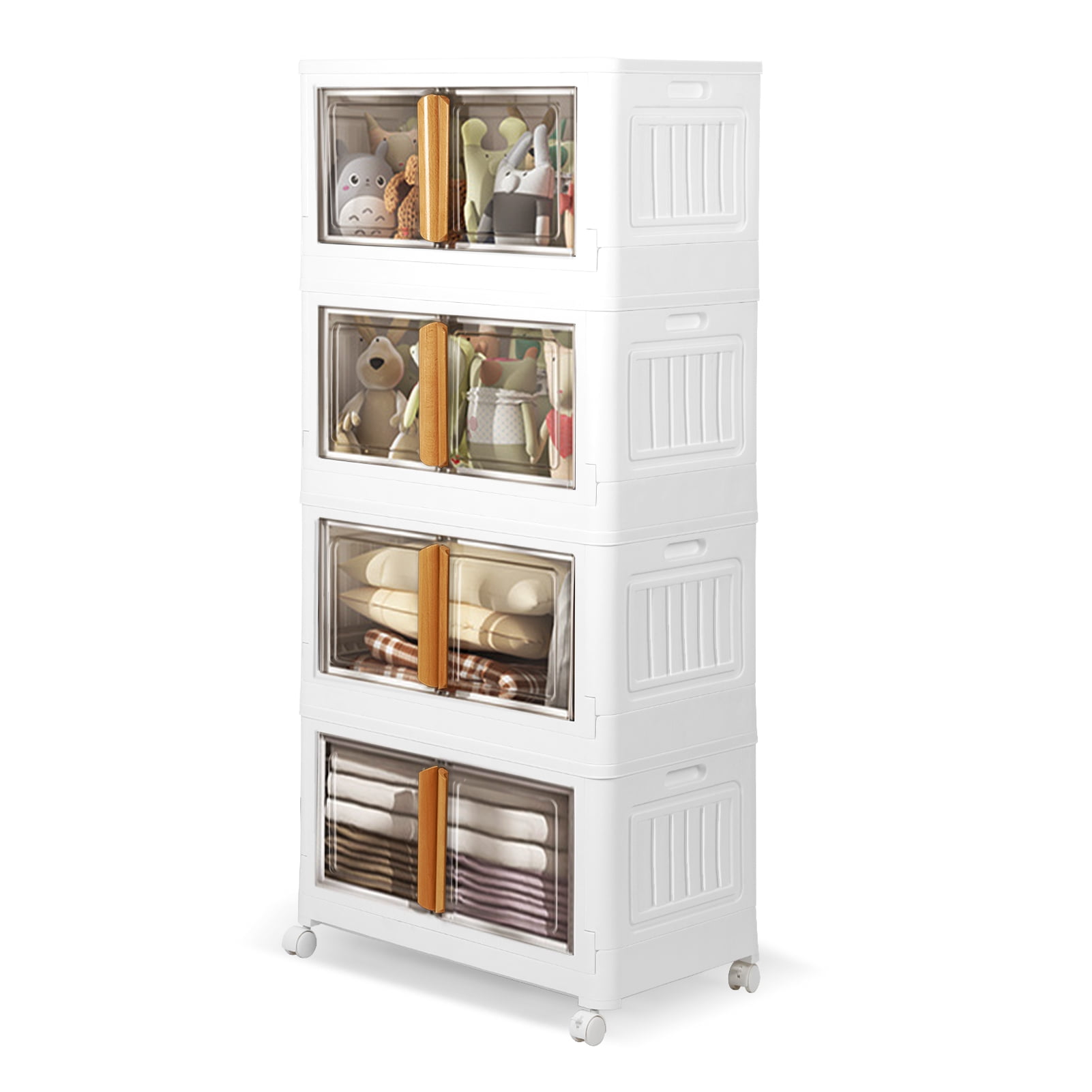 Storage Bins with Lids, Storage Organizer Bin with Casters, 4-Layer ...