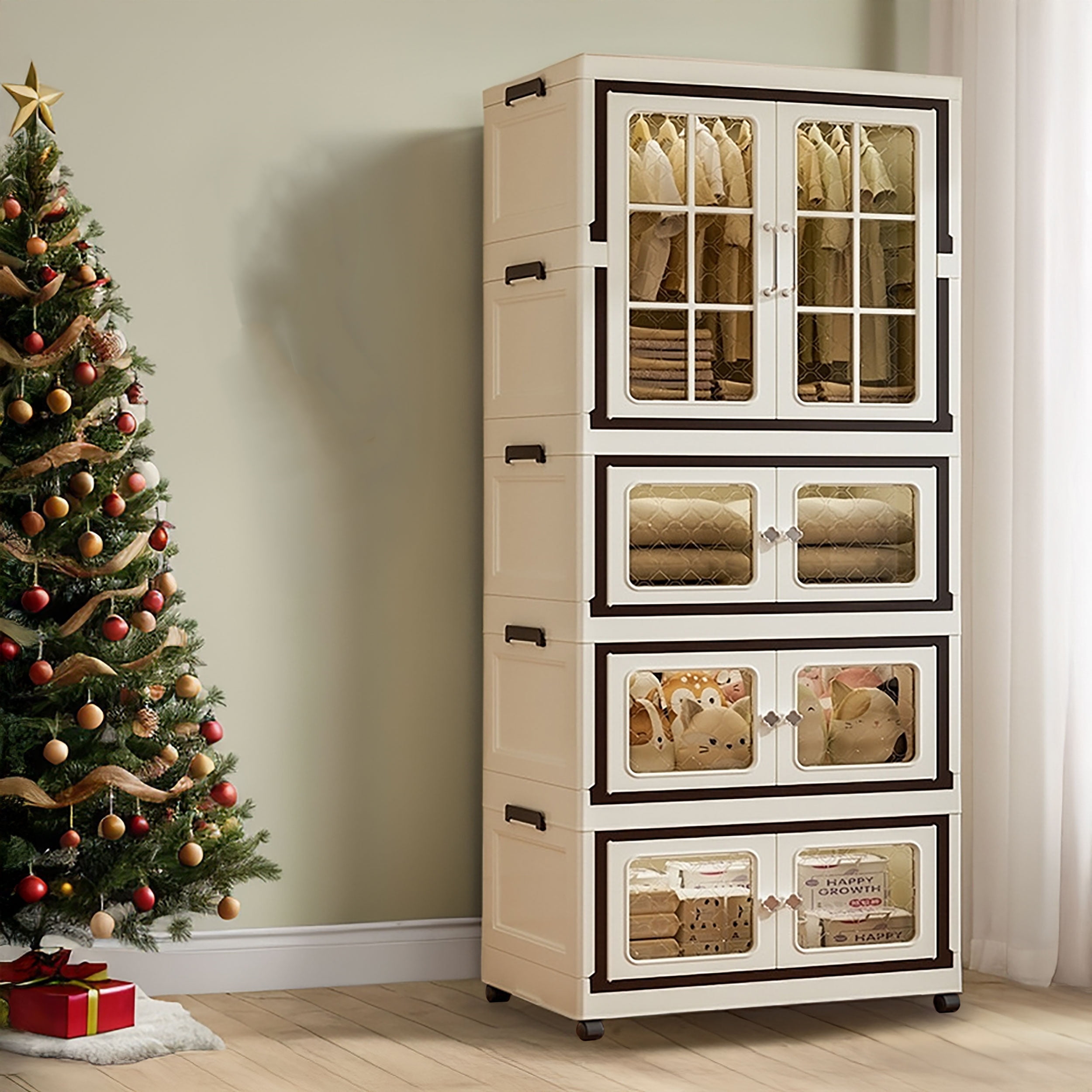 RAZXNAOR Adult Storage Cabinets with Carrying Handles, Box Set, Beige ...