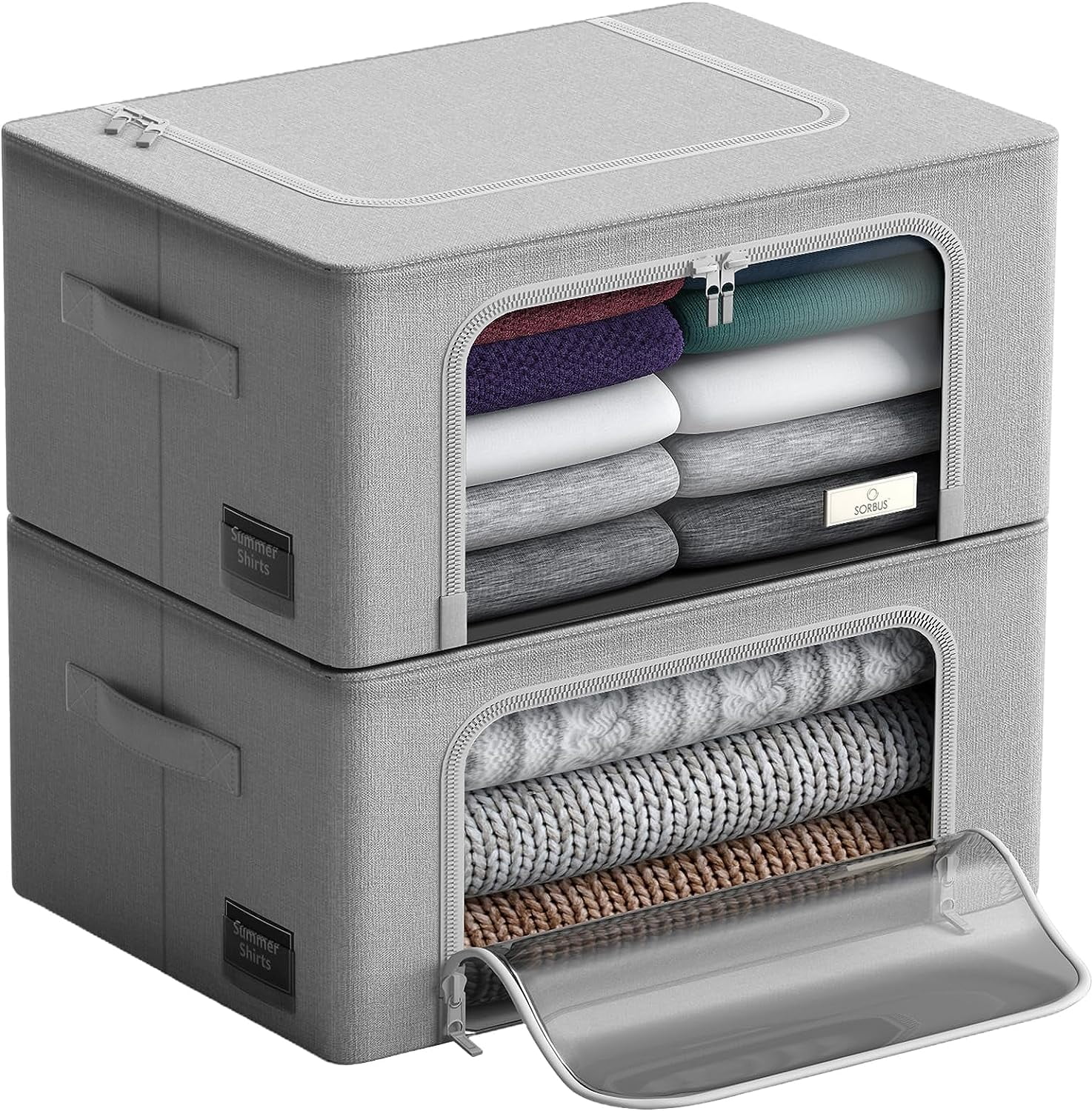 Storage Bins with Metal Frame - Stackable & Foldable Clothes Organizer ...