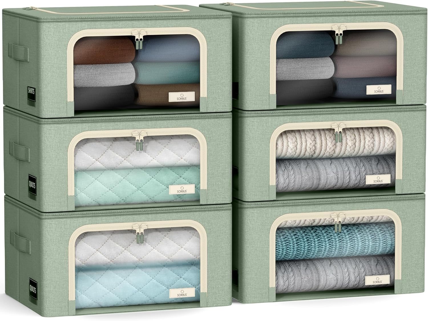 Storage Bins with Metal Frame - Stackable & Foldable Clothes Organizer ...