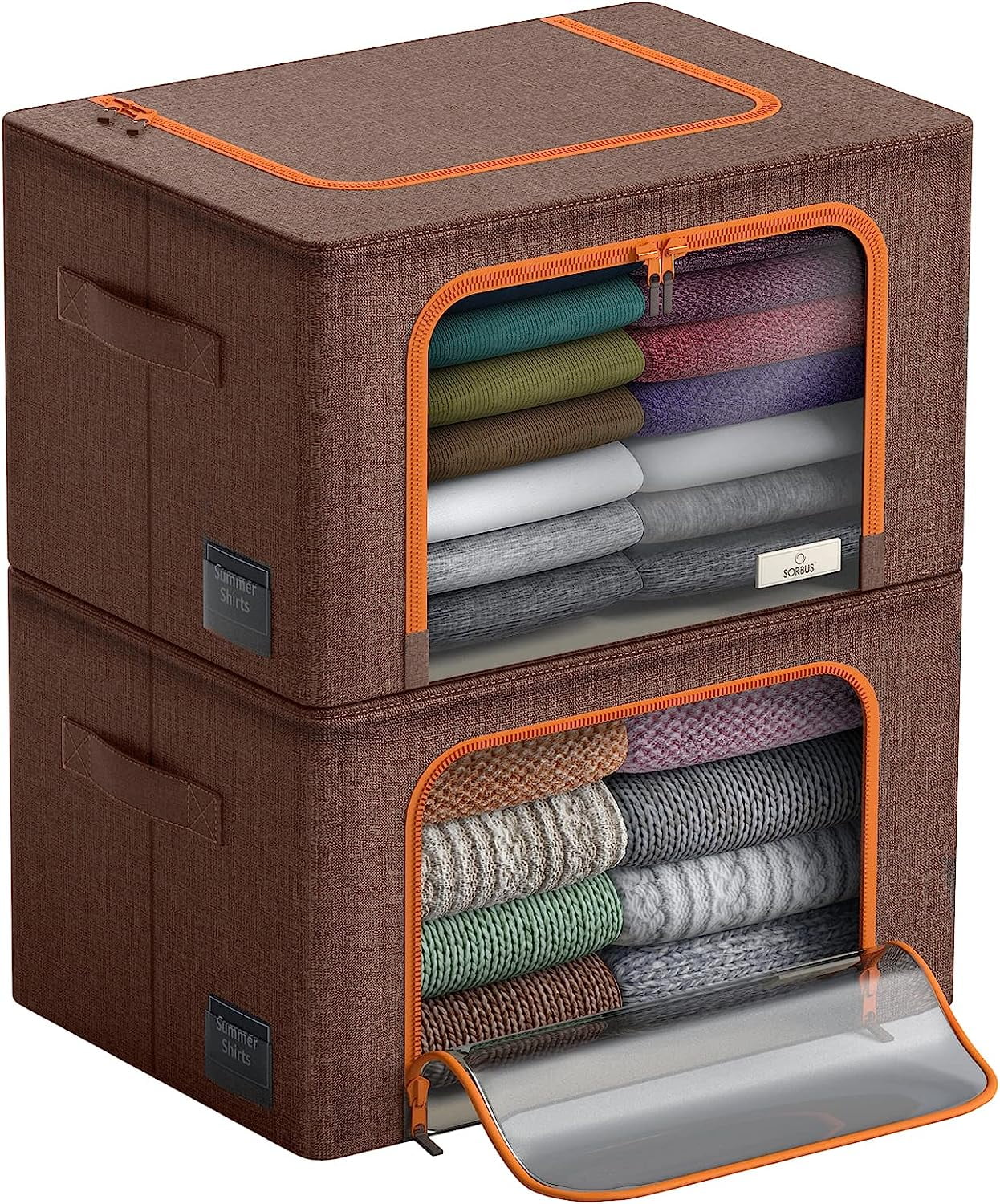 Storage Bins with Metal Frame - Stackable & Foldable Clothes Organizer ...