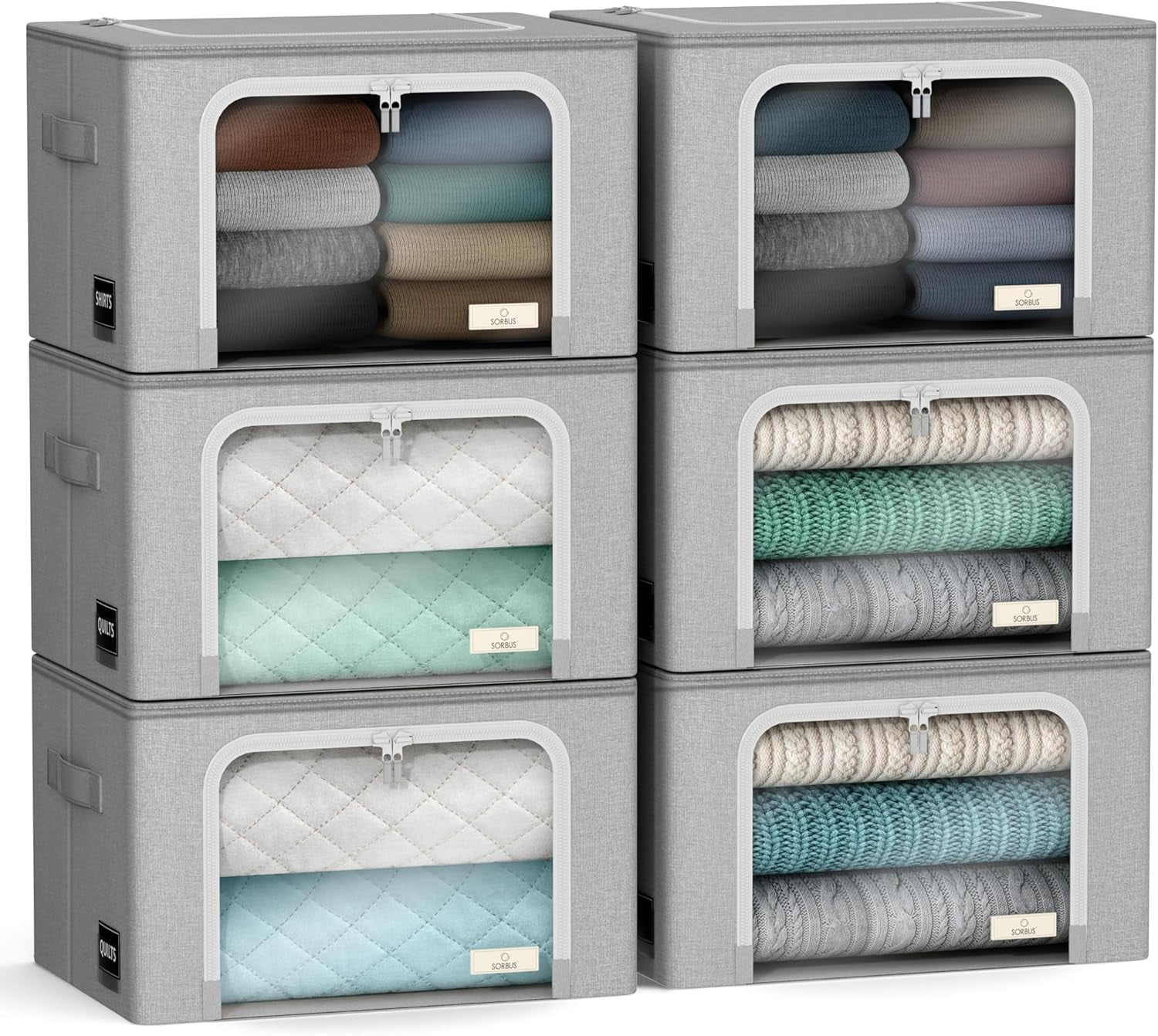 Storage Bins with Metal Frame - Stackable & Foldable Clothes Organizer ...