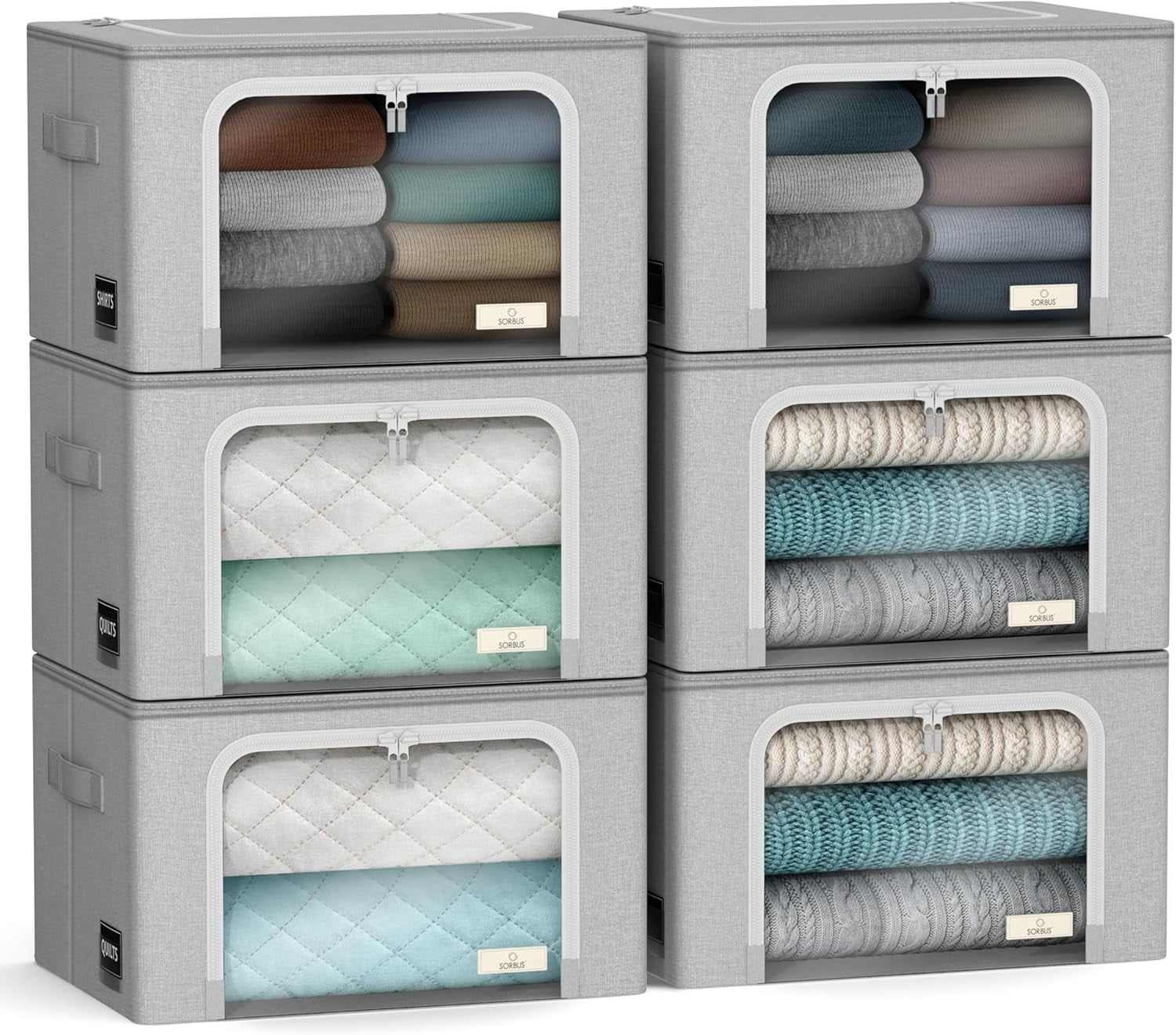 Storage Bins with Metal Frame - Stackable & Foldable Clothes Organizer ...