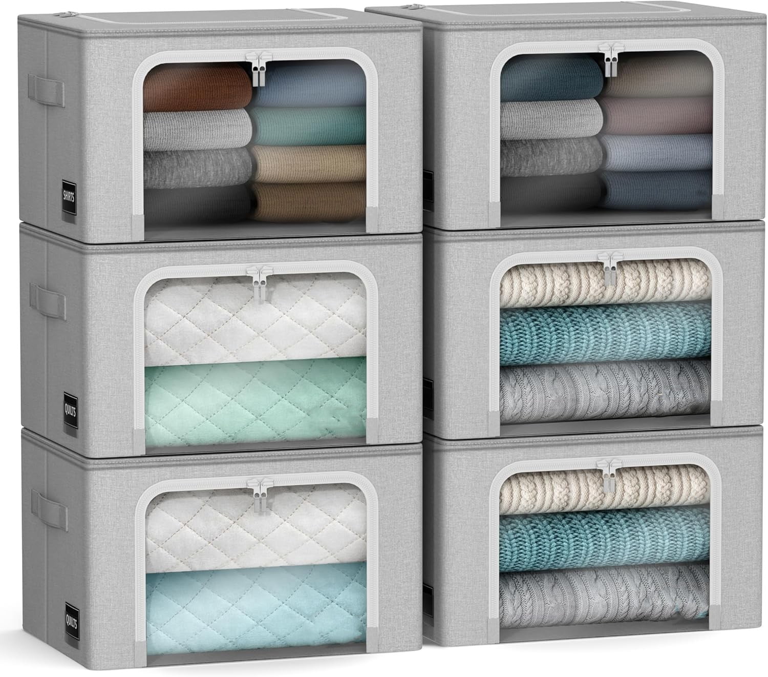 Storage Bins with Metal Frame - Stackable & Foldable Clothes Organizer ...