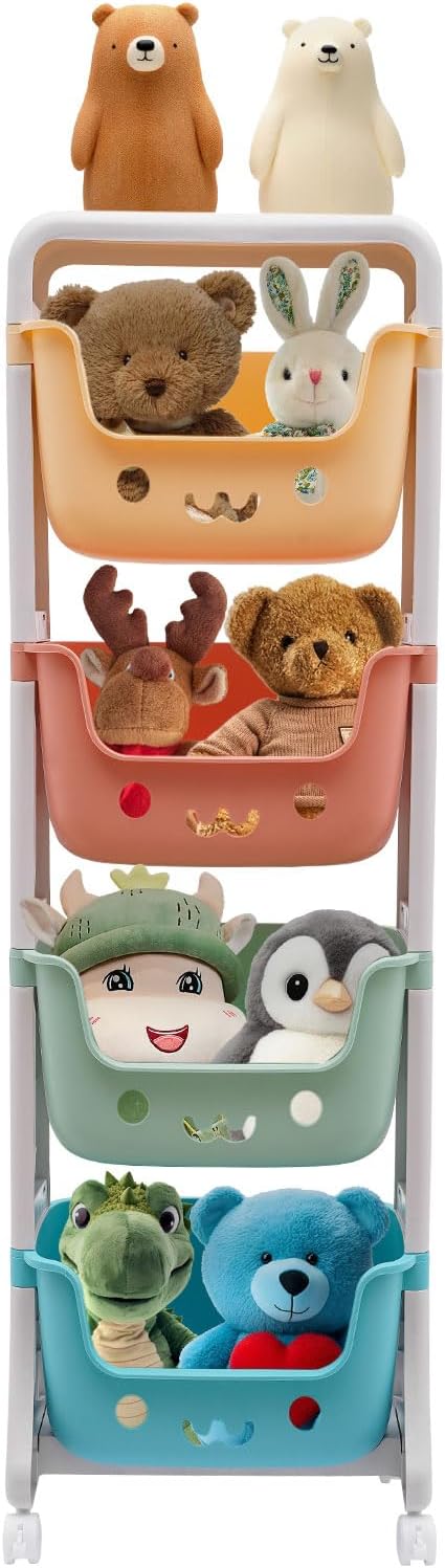 Storage Bins Organizer with Wheels,Storage Organizer,4-Tier Stackable ...
