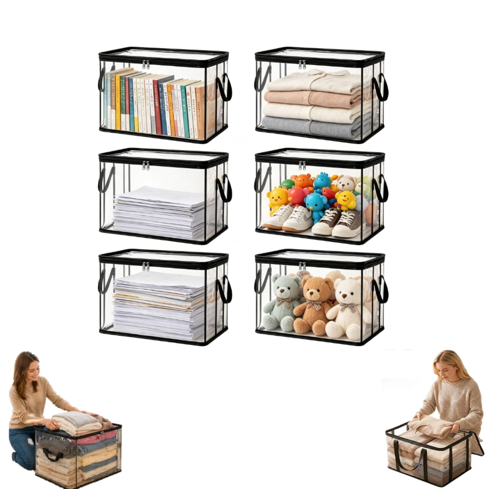 Storage Bins, Pvc Black Toy Storage Bag, Clear StorageBins with Zipper ...