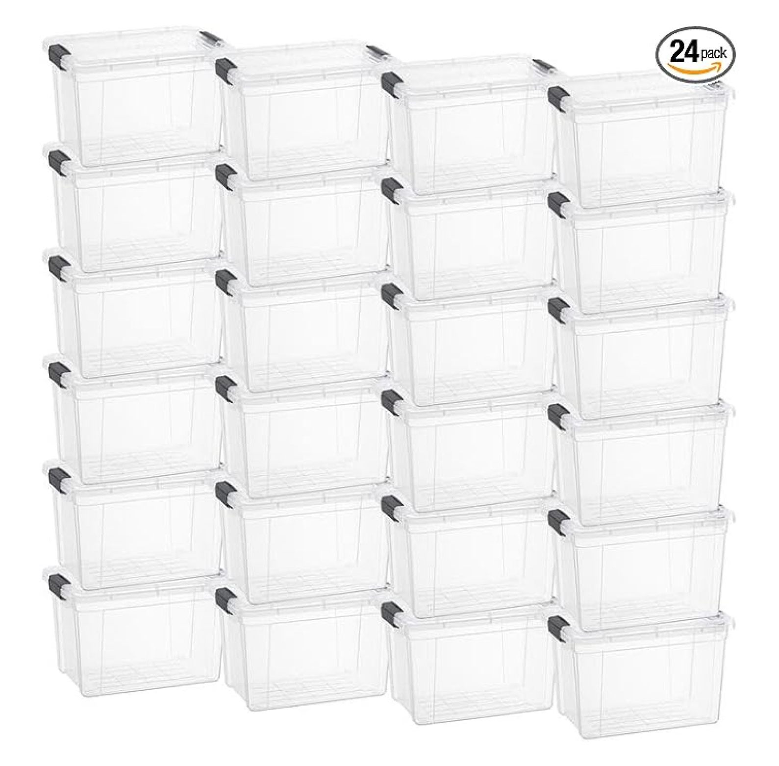 Storage Bins with Lids 24 Pack - 2.5 Qt Clear Plastic Containers for ...