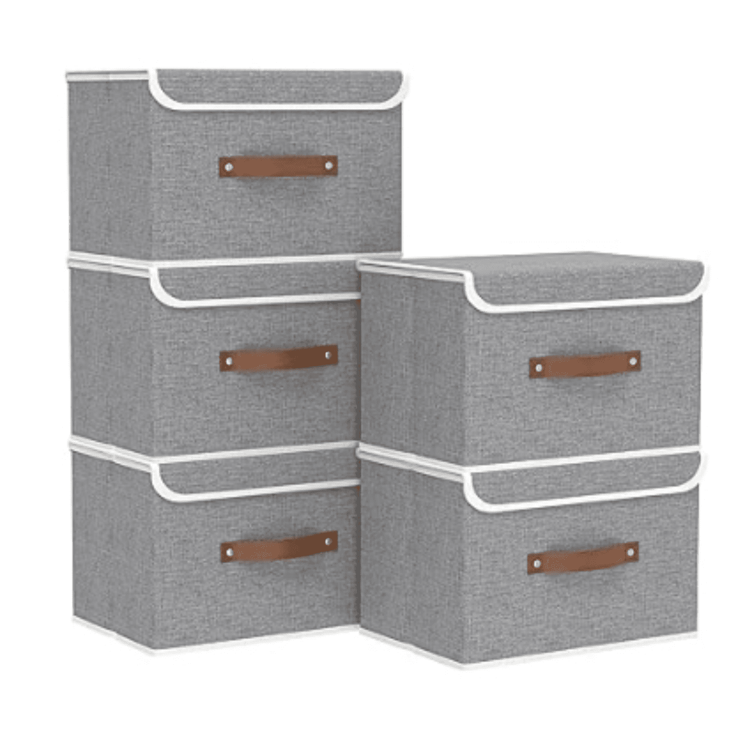 Storage Bins with Lids, Closet Baskets, Washable and Leather Handle ...