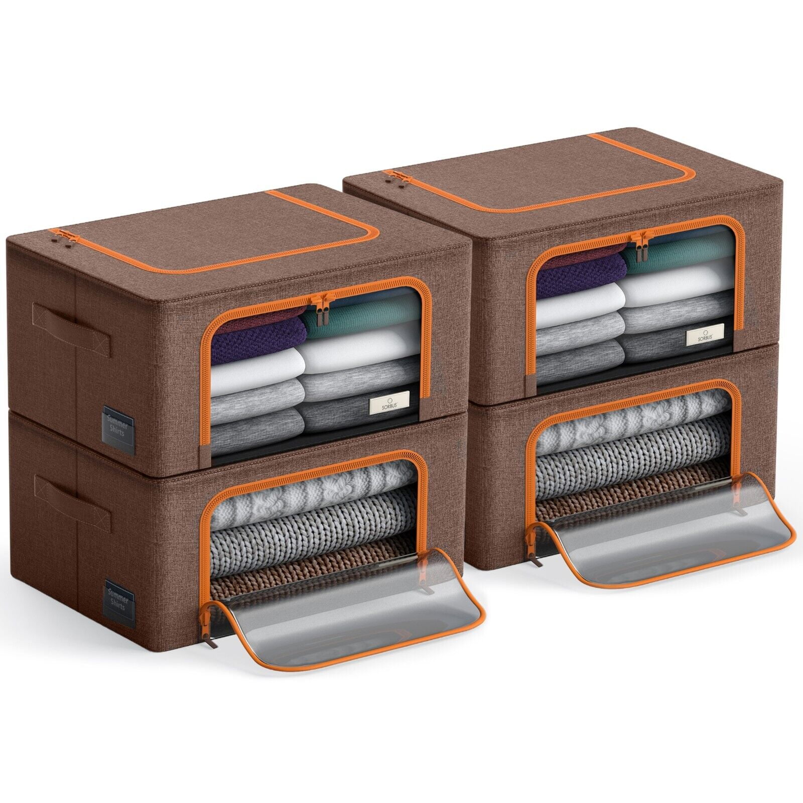 Storage Bins with Metal Frame Stackable Foldable Clothes Organizer ...