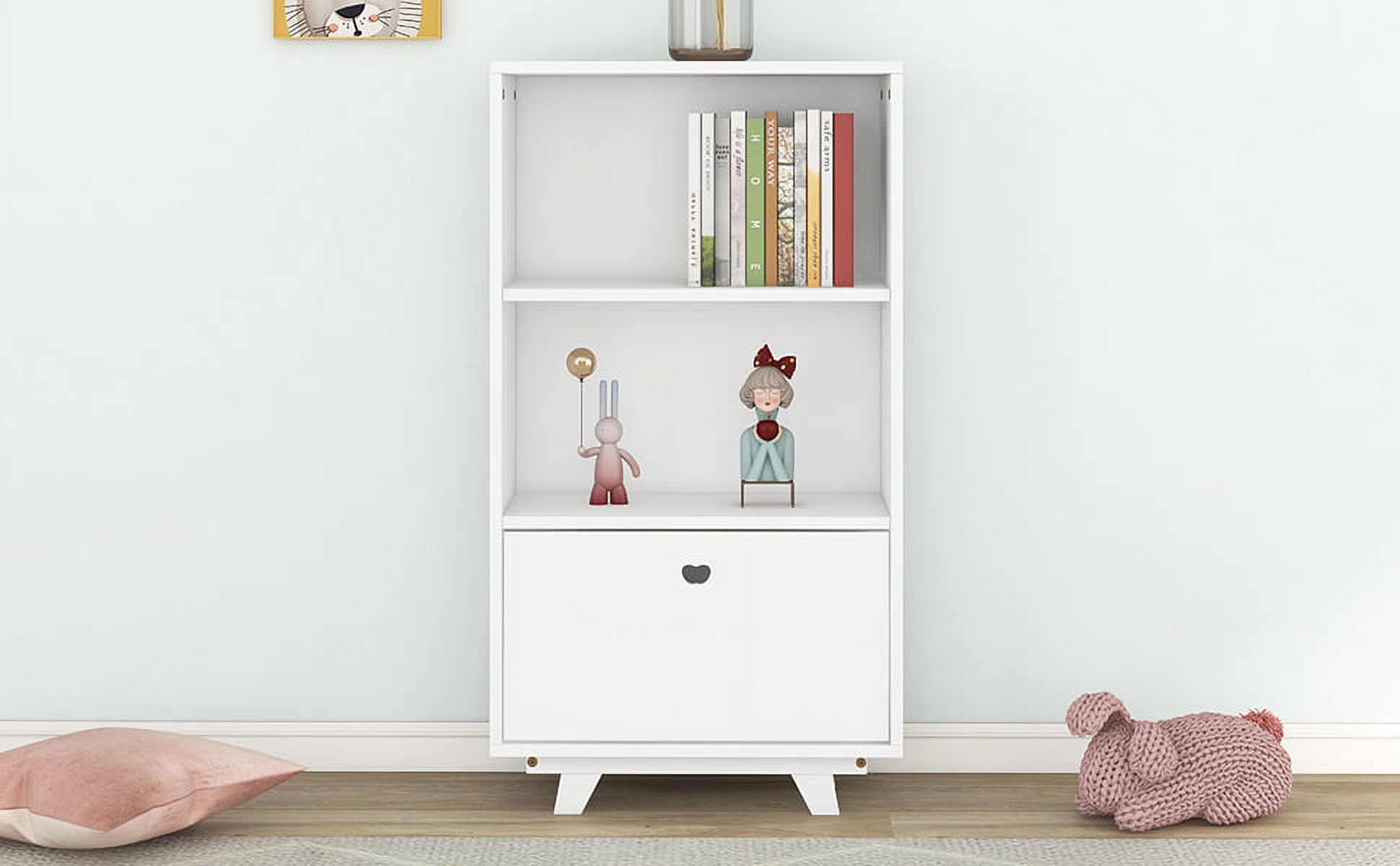 Storage Bookcase, 3-Tier Wooden Bookcase with Drawer and 2 Open Shelves ...