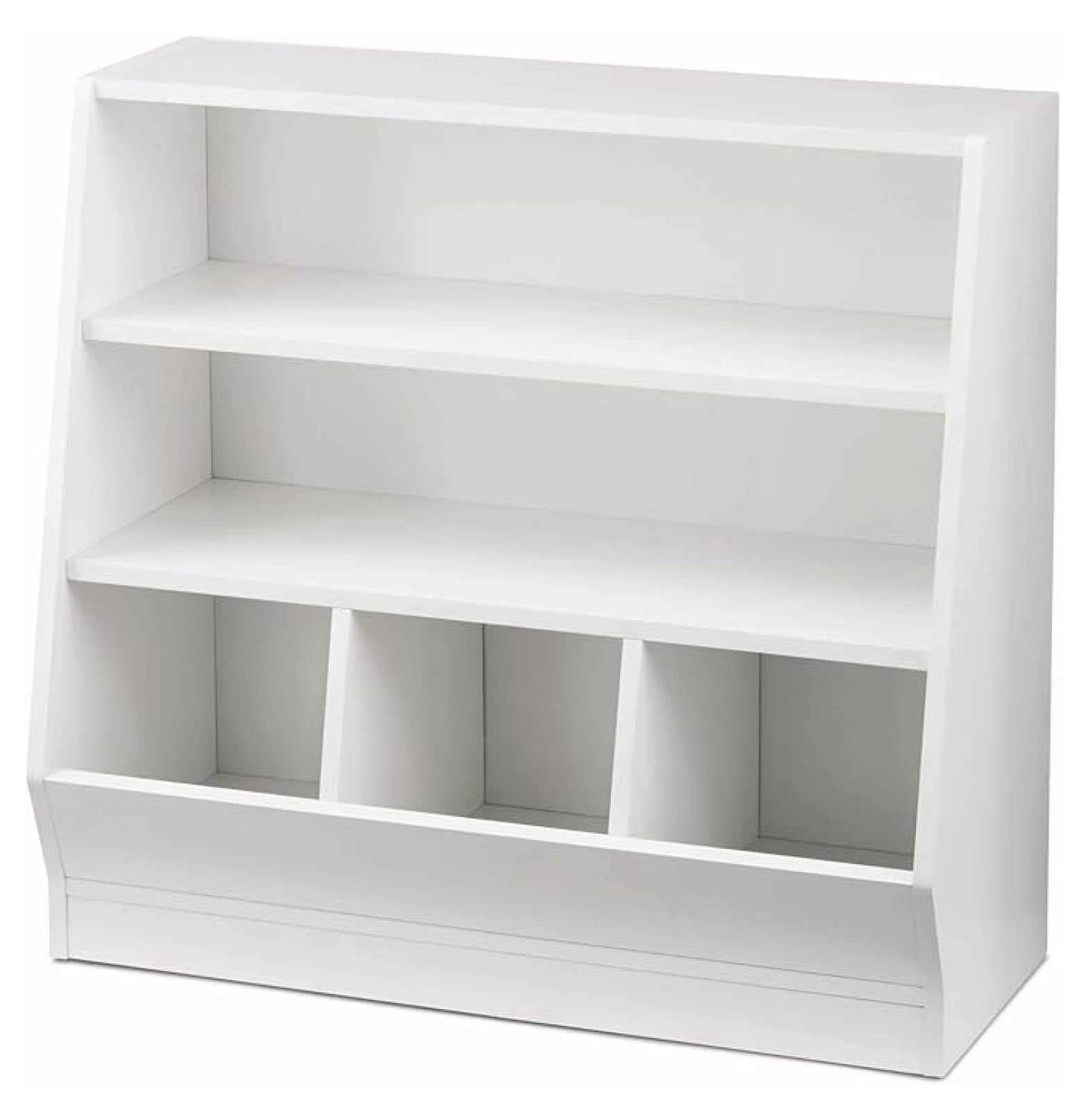 Storage Bookcase with 2 Shelves and 3 Cubby Bins, White, 35x15x33 ...