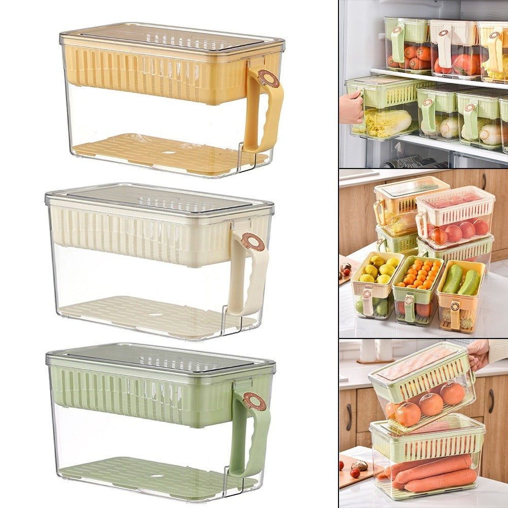 Storage Box Drain Basket Refrigerator Sealed Containers W/Handle ...