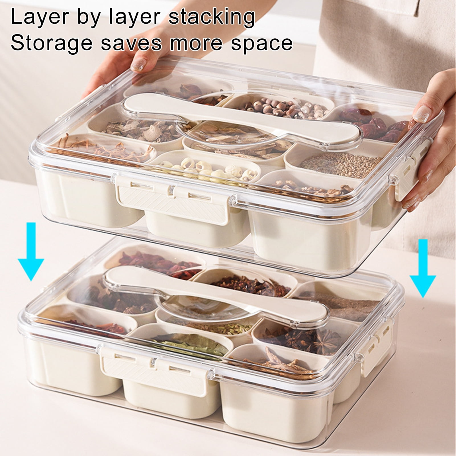 Storage Box with Lid Divided Tray Snack Box Spice Storage Box Fridge ...
