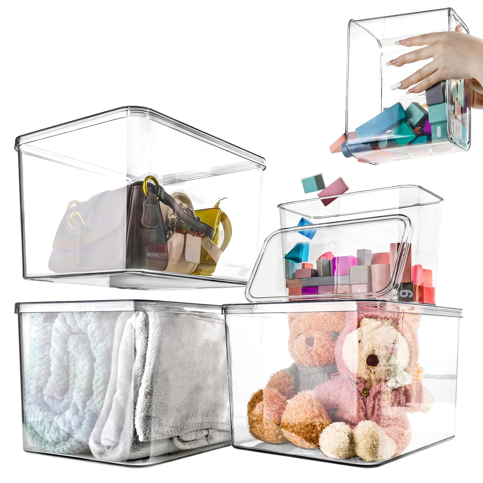 Storage Boxes, 5 Packs Transparent Food Organizer, Stackable Lidded ...