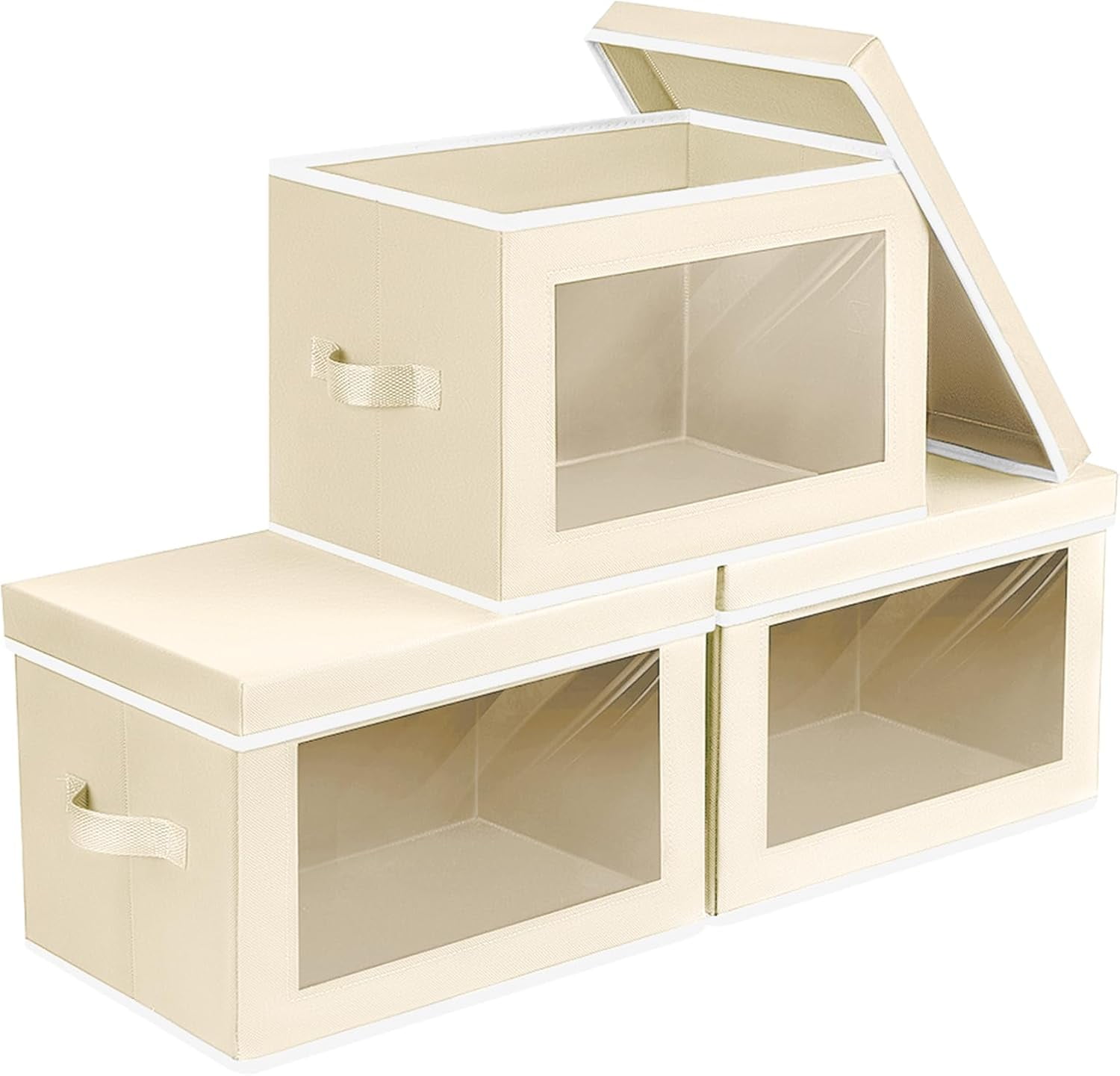 Storage Boxes with Lids - 3 Pack Fabric Clear Window Storage Bins ...