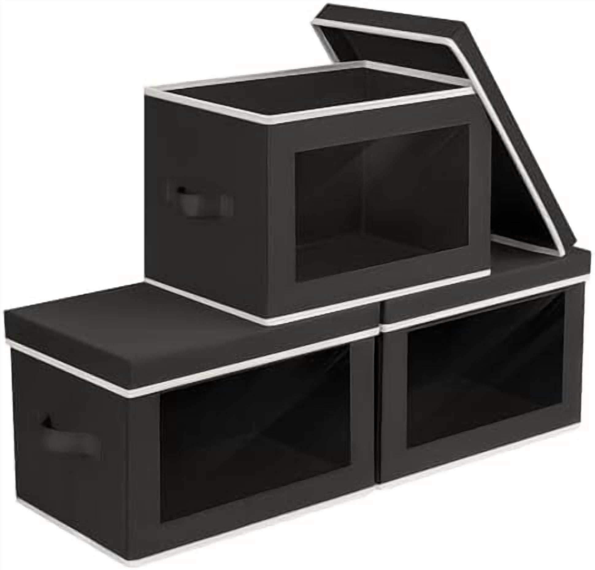 Storage Boxes with Lids - 3 Pack Fabric Clear Window Storage Bins ...