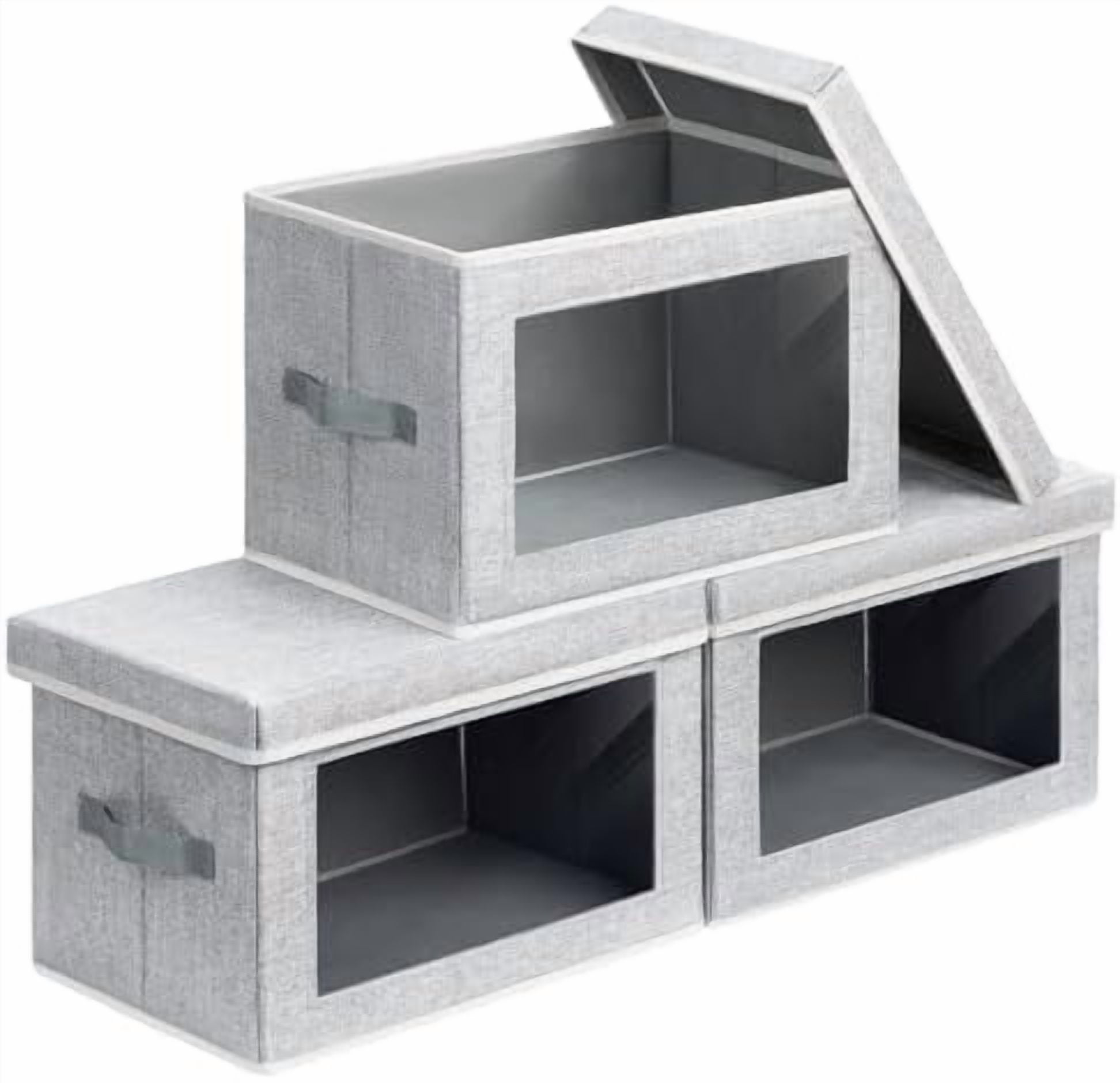 Storage Boxes with Lids - 3 Pack Fabric Clear Window Storage Bins ...