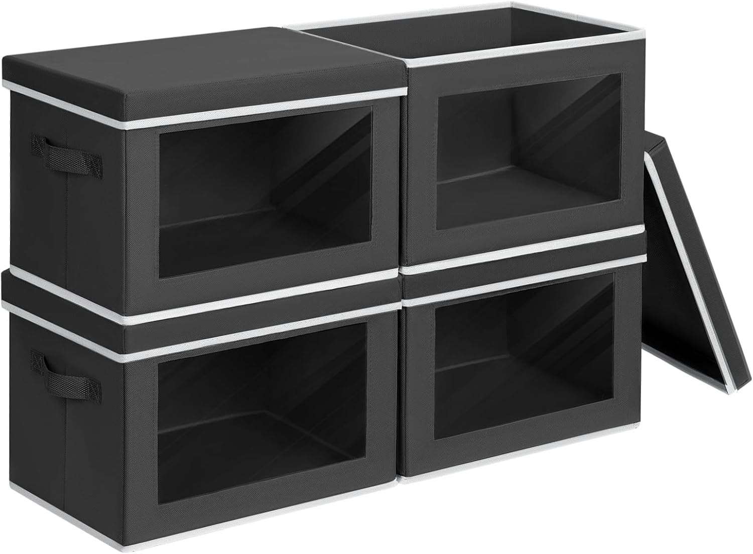 Storage Boxes with Lids - 4 Pack Fabric Clear Window Storage Bins ...