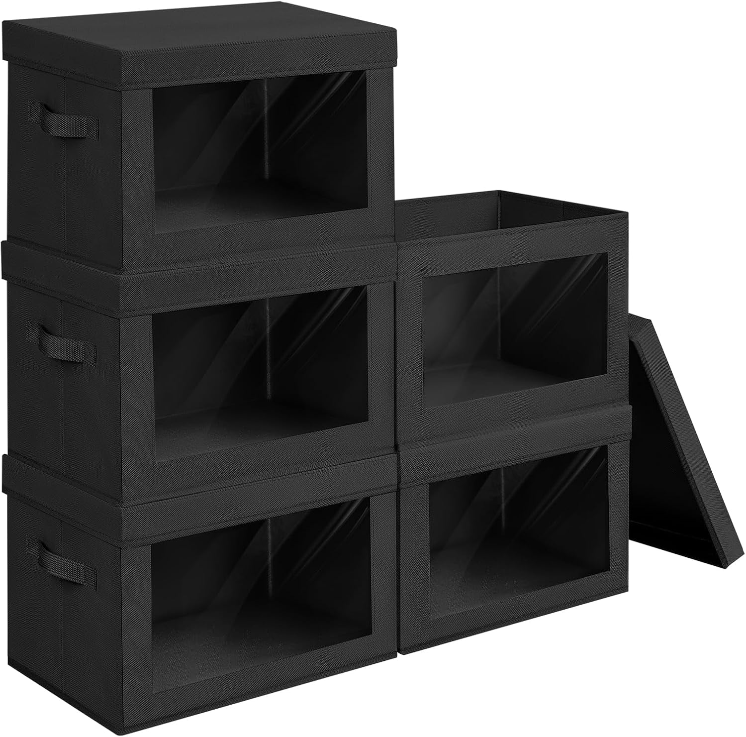 Storage Boxes with Lids - 5 Pack Foldable Clear Window Storage Bins ...