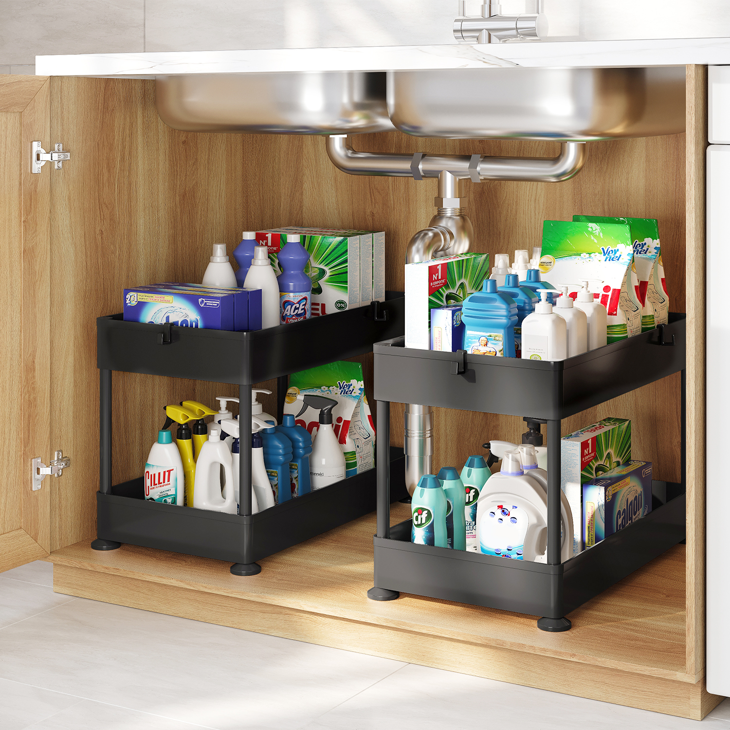 AFANSO Under Sink Organizer, Under Bathroom Cabinet Storage 2 Tier ...