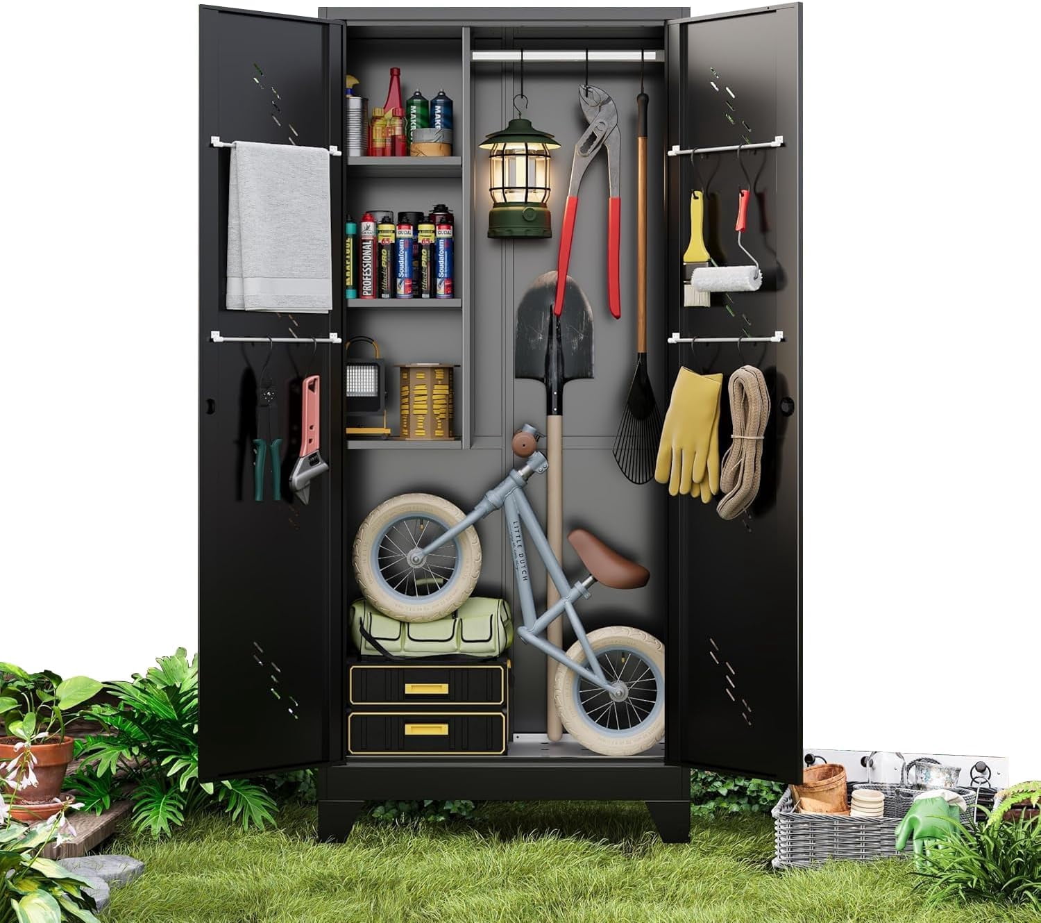 Storage Cabinet 1.4×2.8 FT, Metal Outdoor Sheds for Garden Tool ...