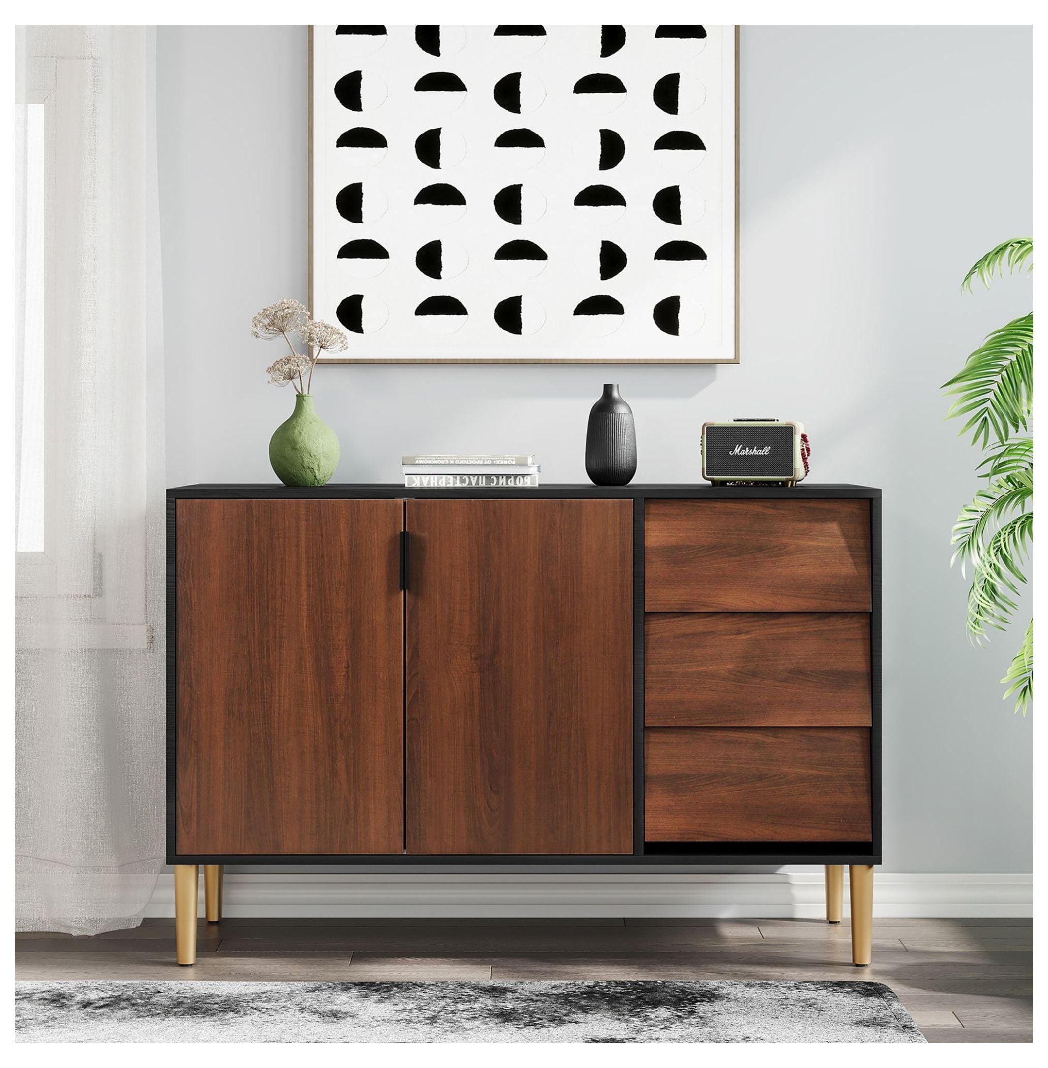 Storage Cabinet with 3 Drawers, 2 Doors Sideboard Buffet Cabinet ...