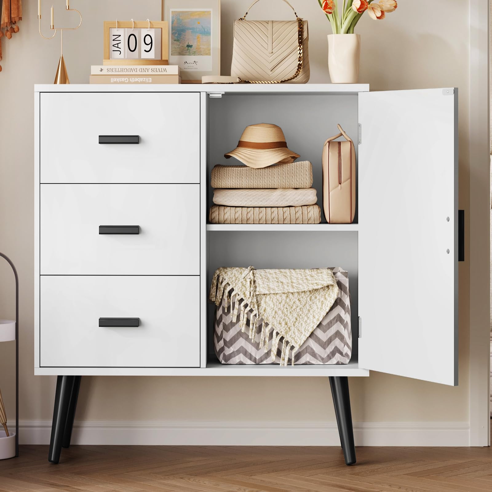 Storage Cabinet with 3 Drawers, Sideboard Buffet Cabinet with ...