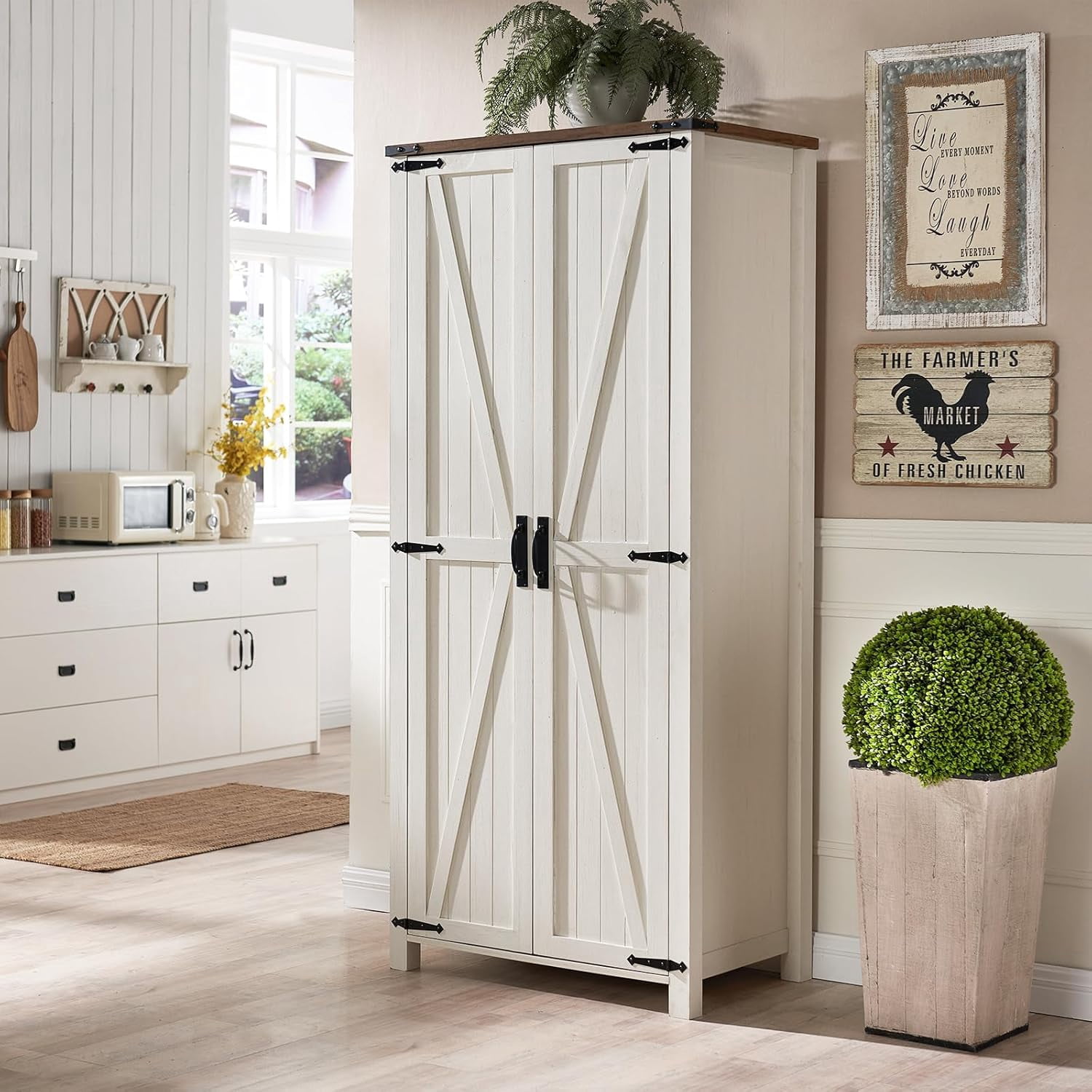 Storage Cabinet, 32''W Farmhouse Kitchen Pantry Cabinet with 2 Barn ...
