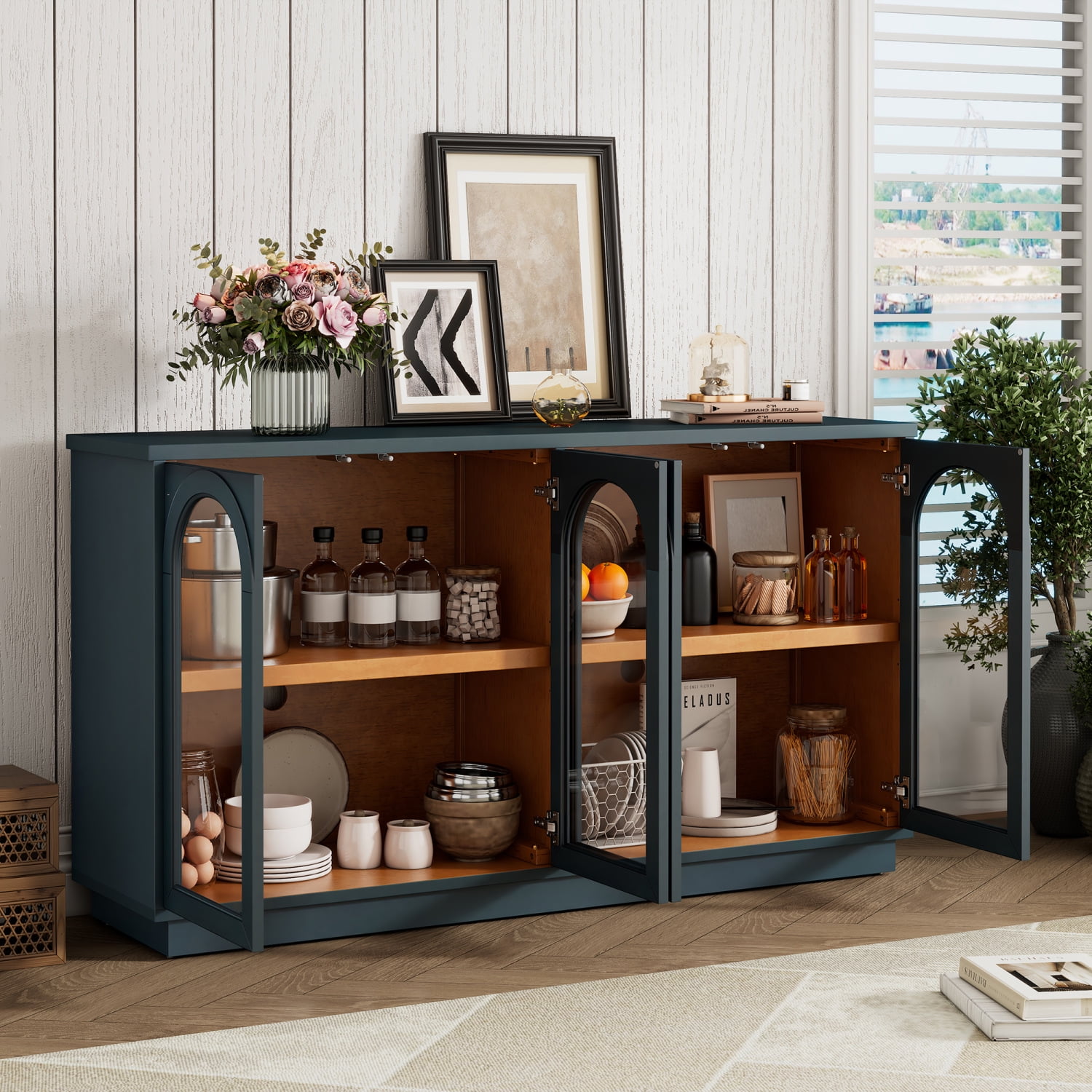 Storage Cabinet with 4 Doors, Arched Sideboard Buffet Cabinet with ...