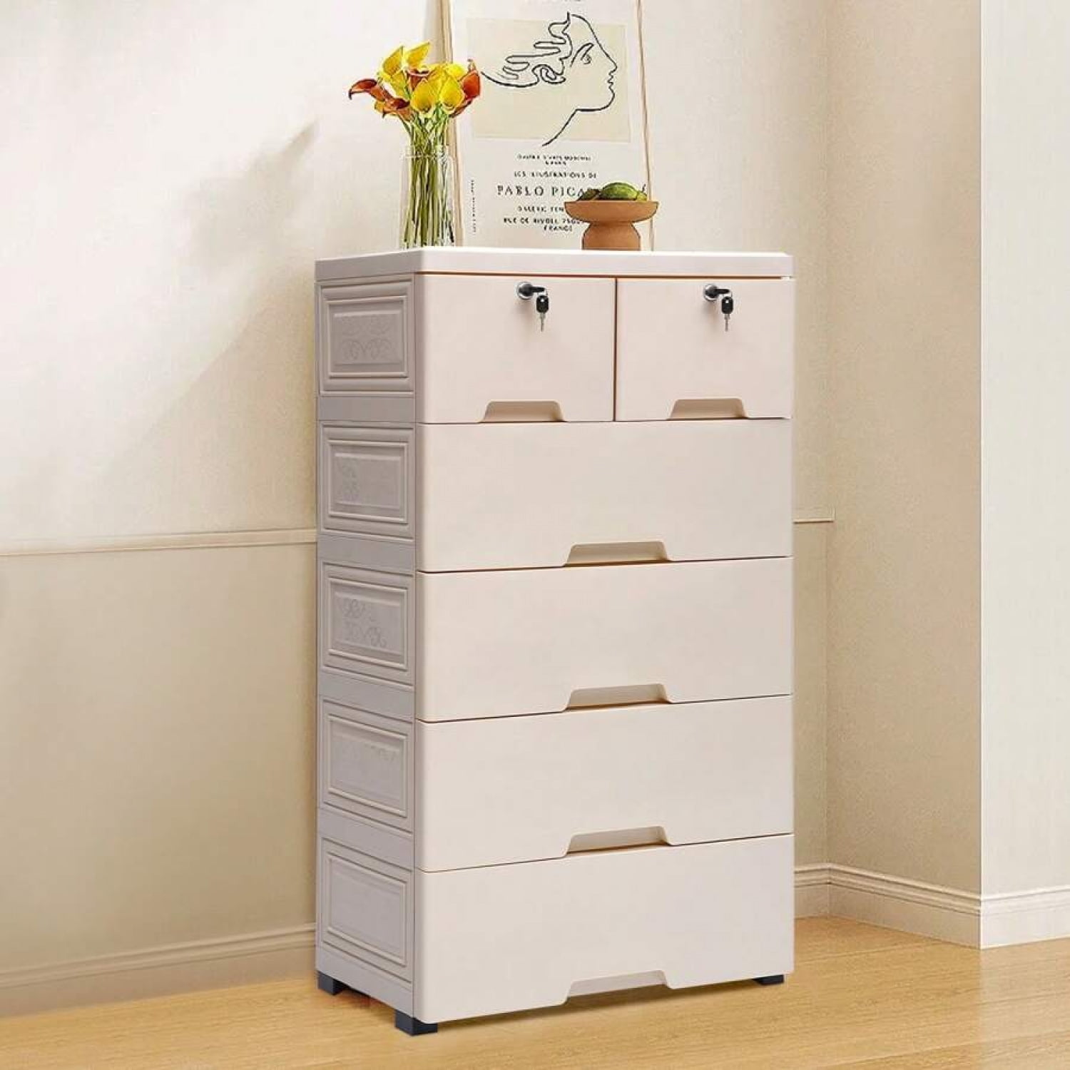 Storage Cabinet with 6 Drawers,5-Layer Closet Drawers Heavy Duty PP ...