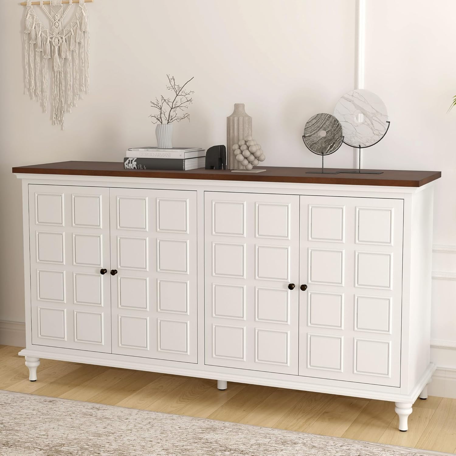 Storage Cabinet, Accent Console Cabinet with Plaid Pattern Sideboard ...