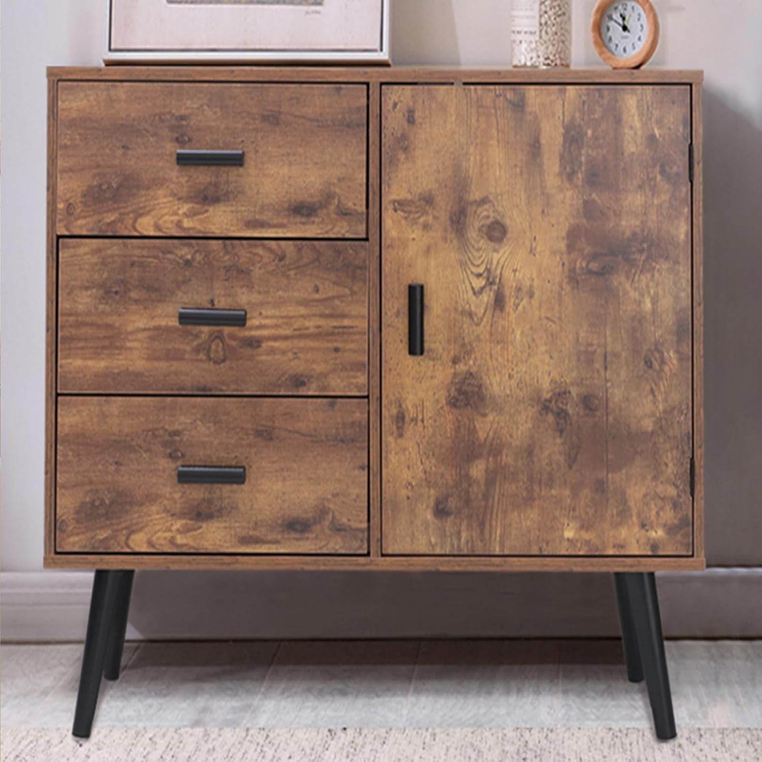 Storage Cabinet with Adjustable Shelf & 3 Drawers, Freestanding Floor ...