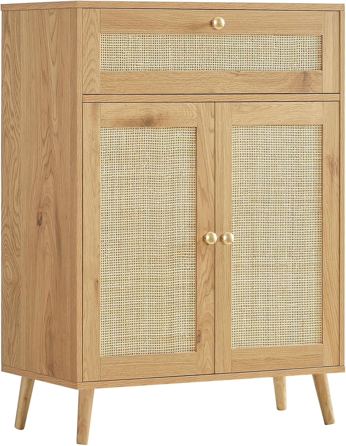 Storage Cabinet with Adjustable Shelf, Rattan Cabinet with Large Drawer ...