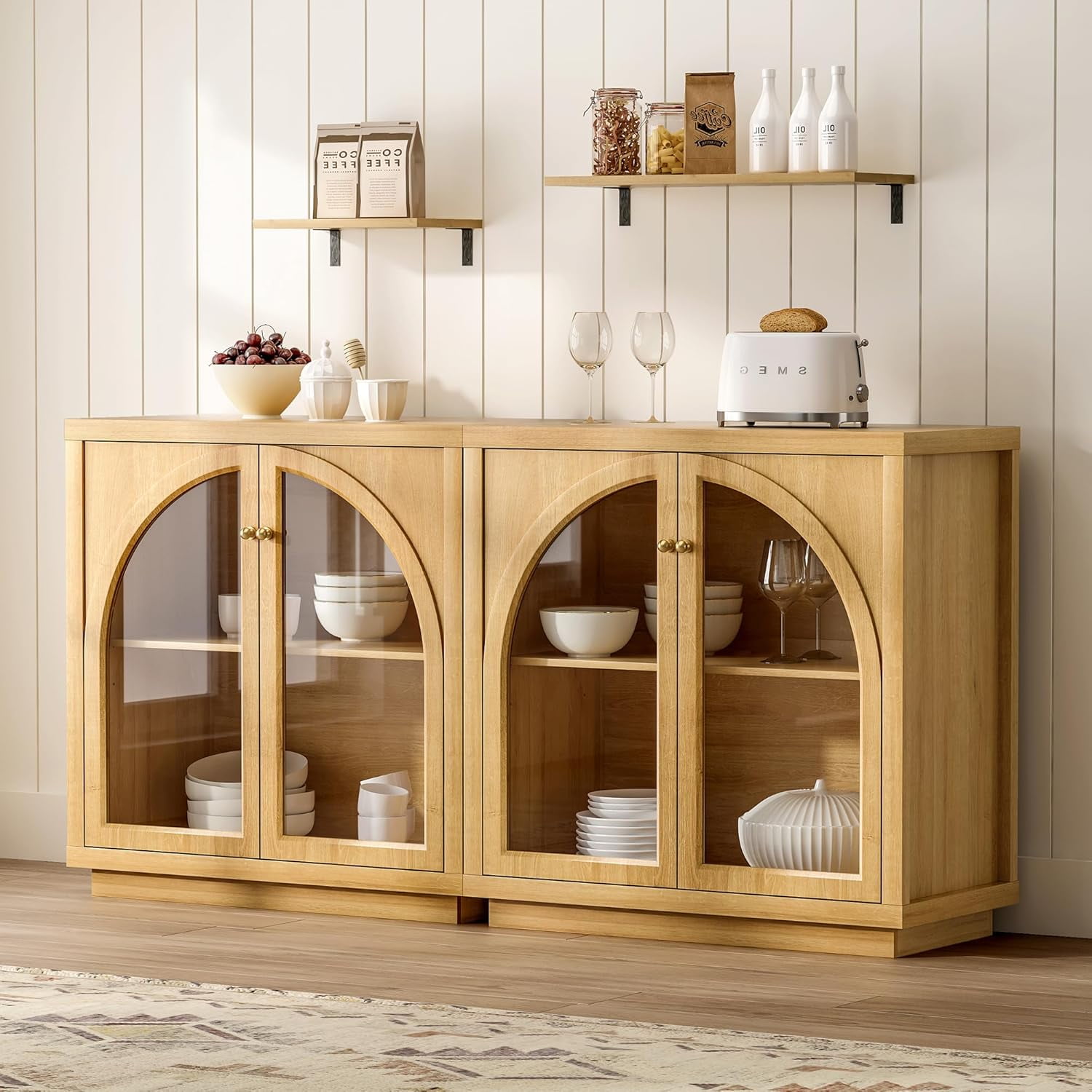 Storage Cabinet Arched Cabinet with Adjustable Shelves Sideboard Buffet Accent Display Cabinet ...