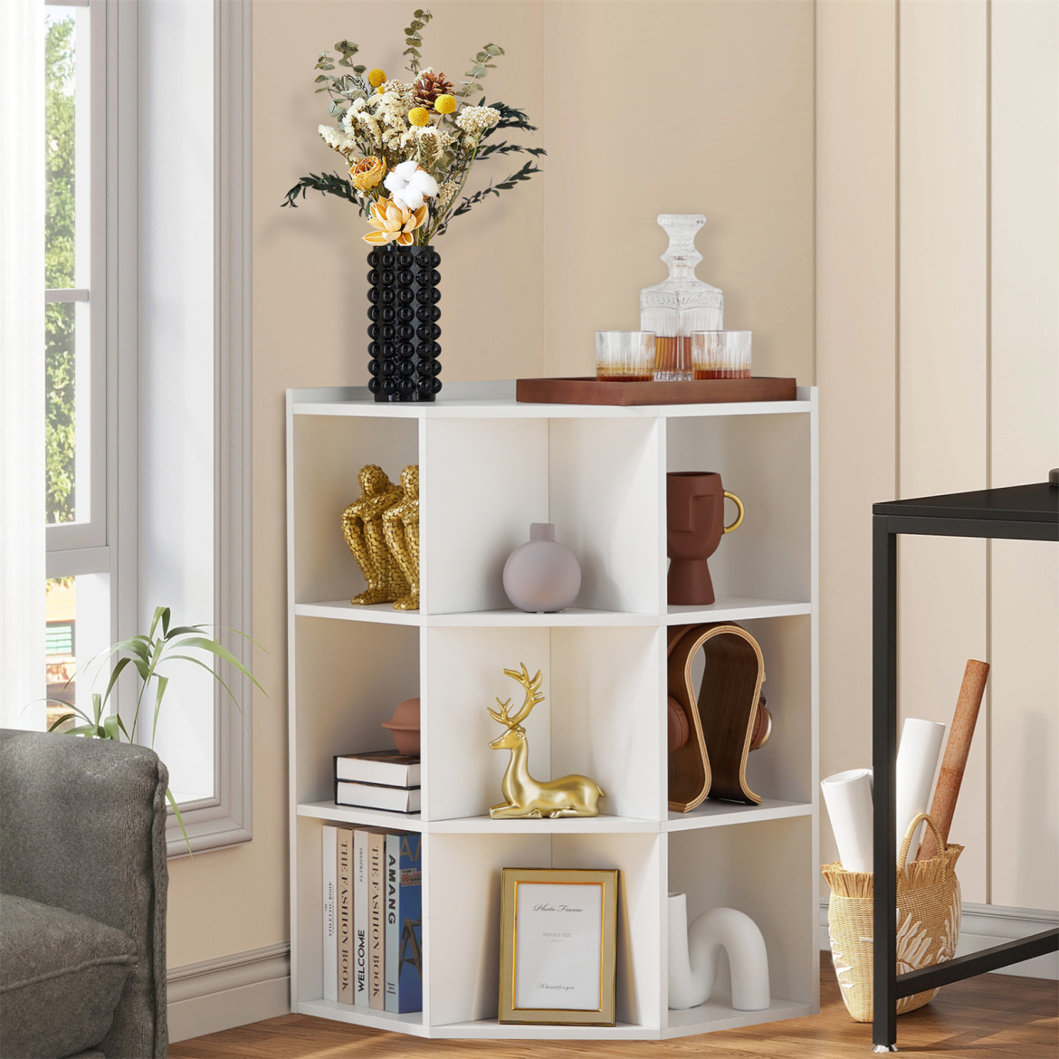 Storage Cabinet, Corner Cabinet with USB and Outlets, Cabinet, Wooden ...