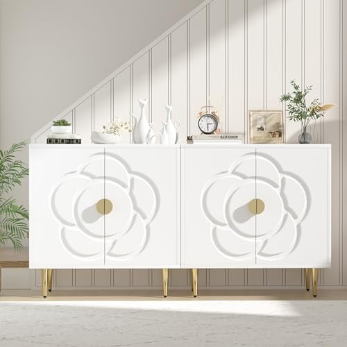 Storage Cabinet with Doors, Accent Cabinet with Decorative Flower ...