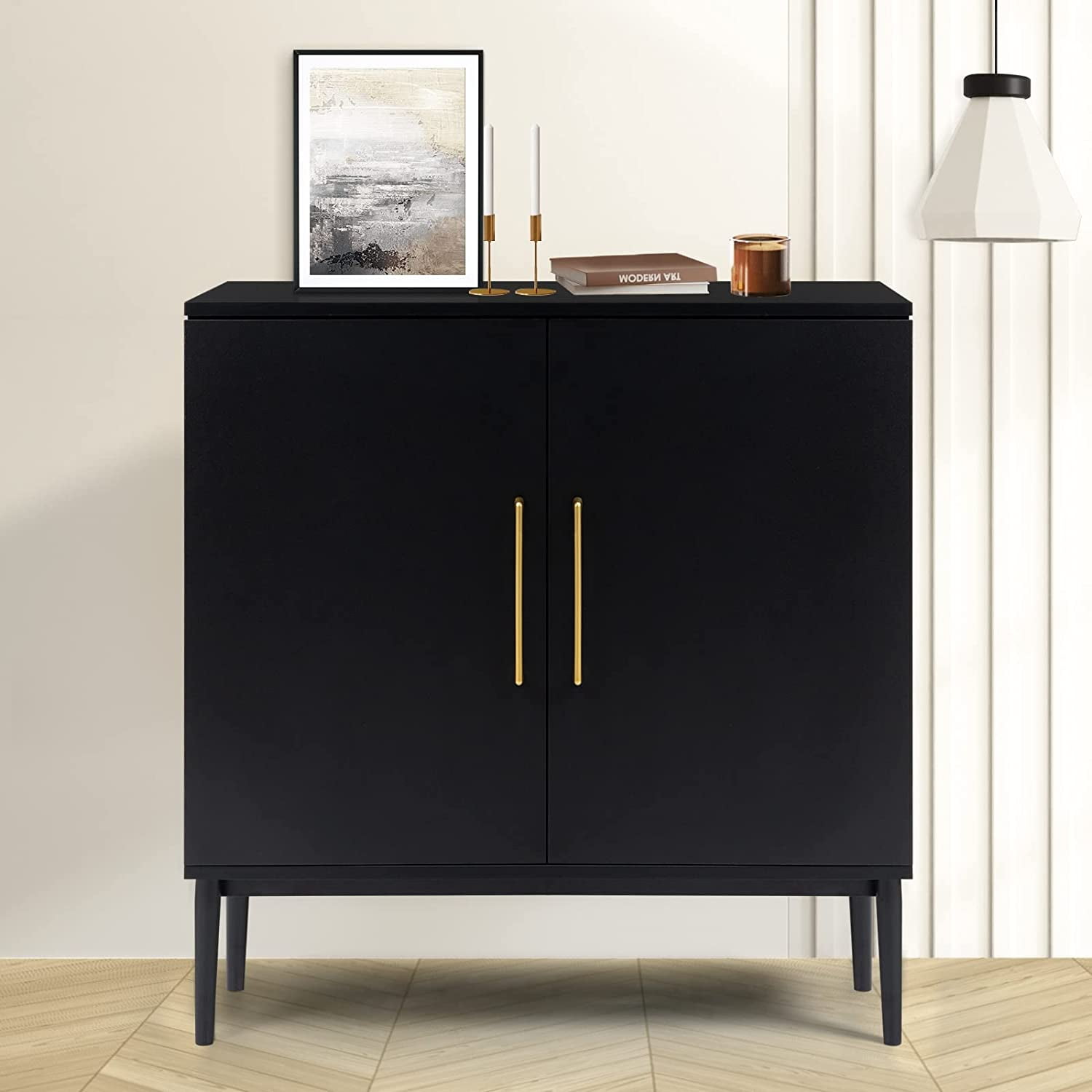 Storage Cabinet with Doors, Black Accent Cabinet, Modern Free Standing ...