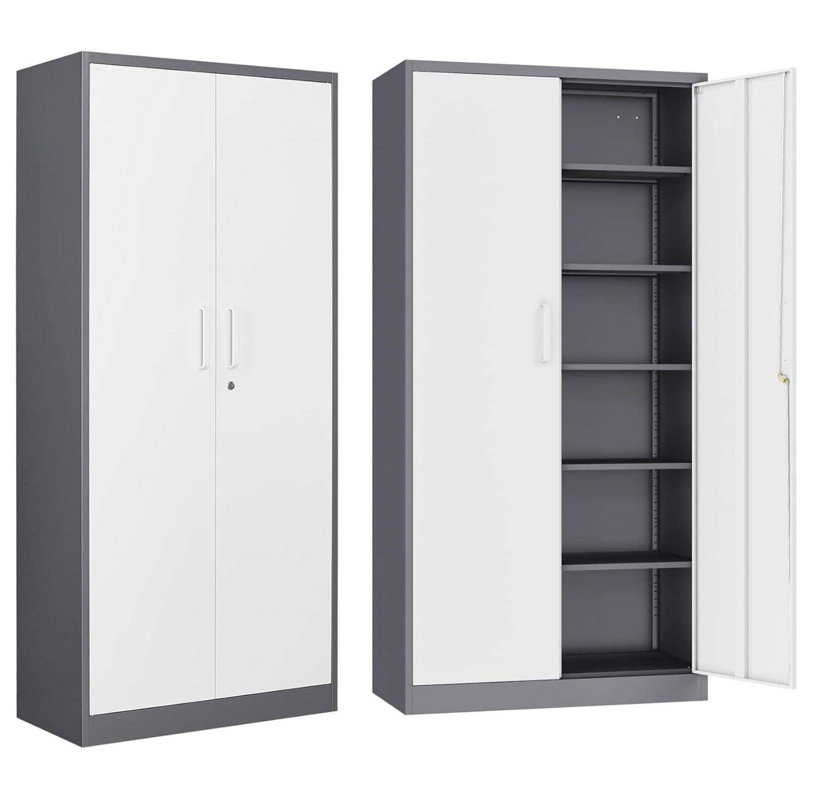 Storage Cabinet with Doors and Shelves,71" Metal Storage Cabinet with ...