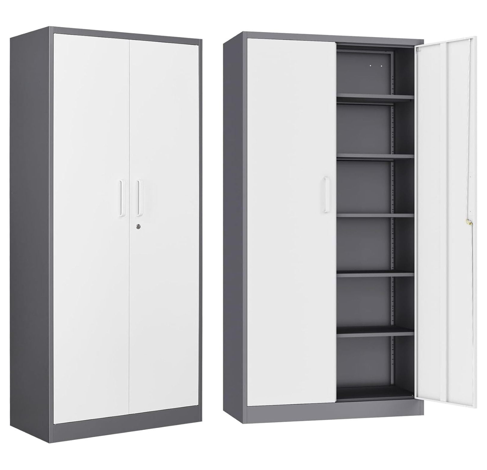 Storage Cabinet with Doors and Shelves,71" Metal Storage Cabinet with ...