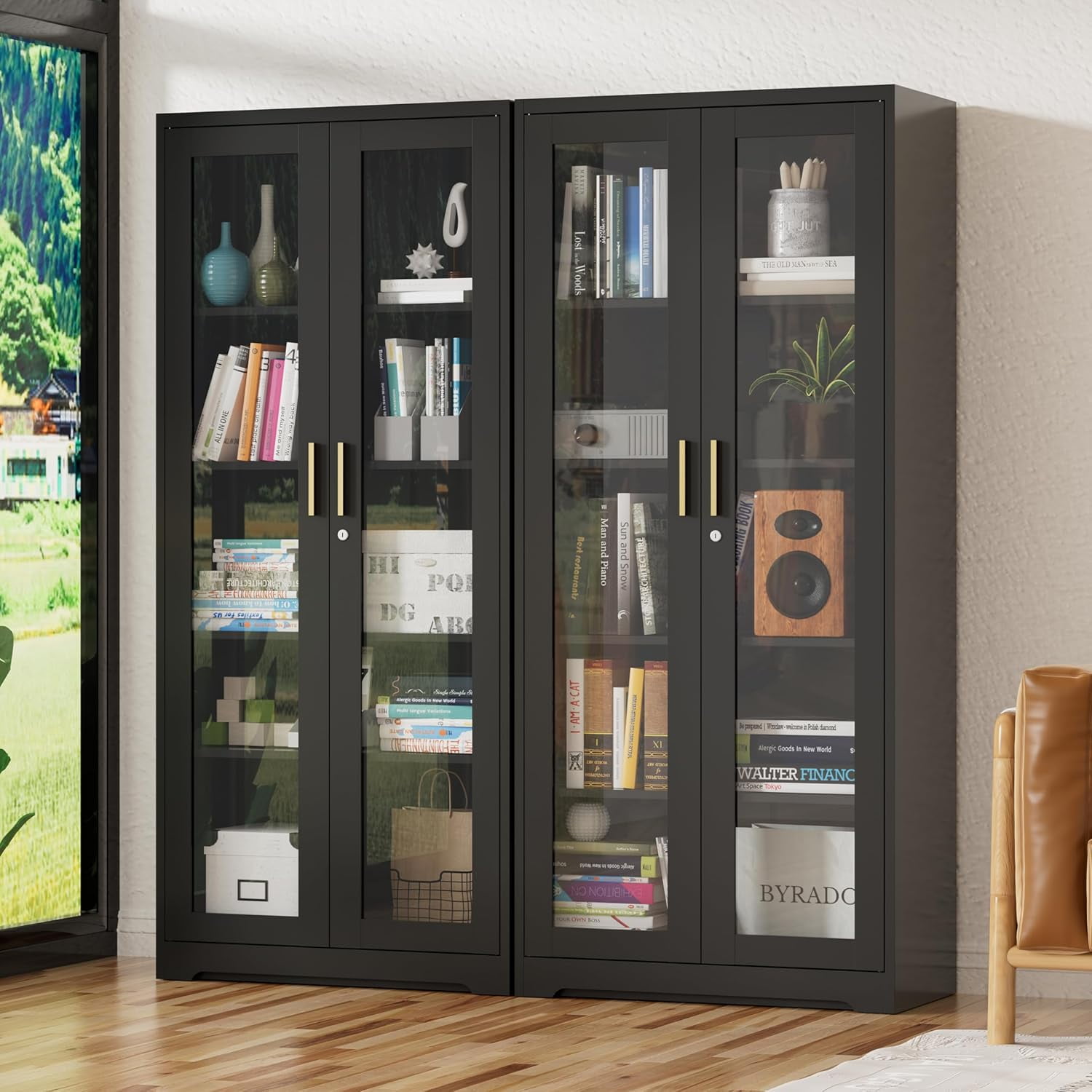 Storage Cabinet with Doors and Shelves, Display Cabinet with Glass ...