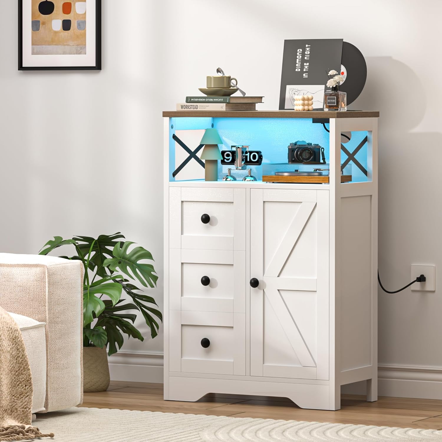 Storage Cabinet with Doors and Shelves LED Coffee Bar Cabinet with ...