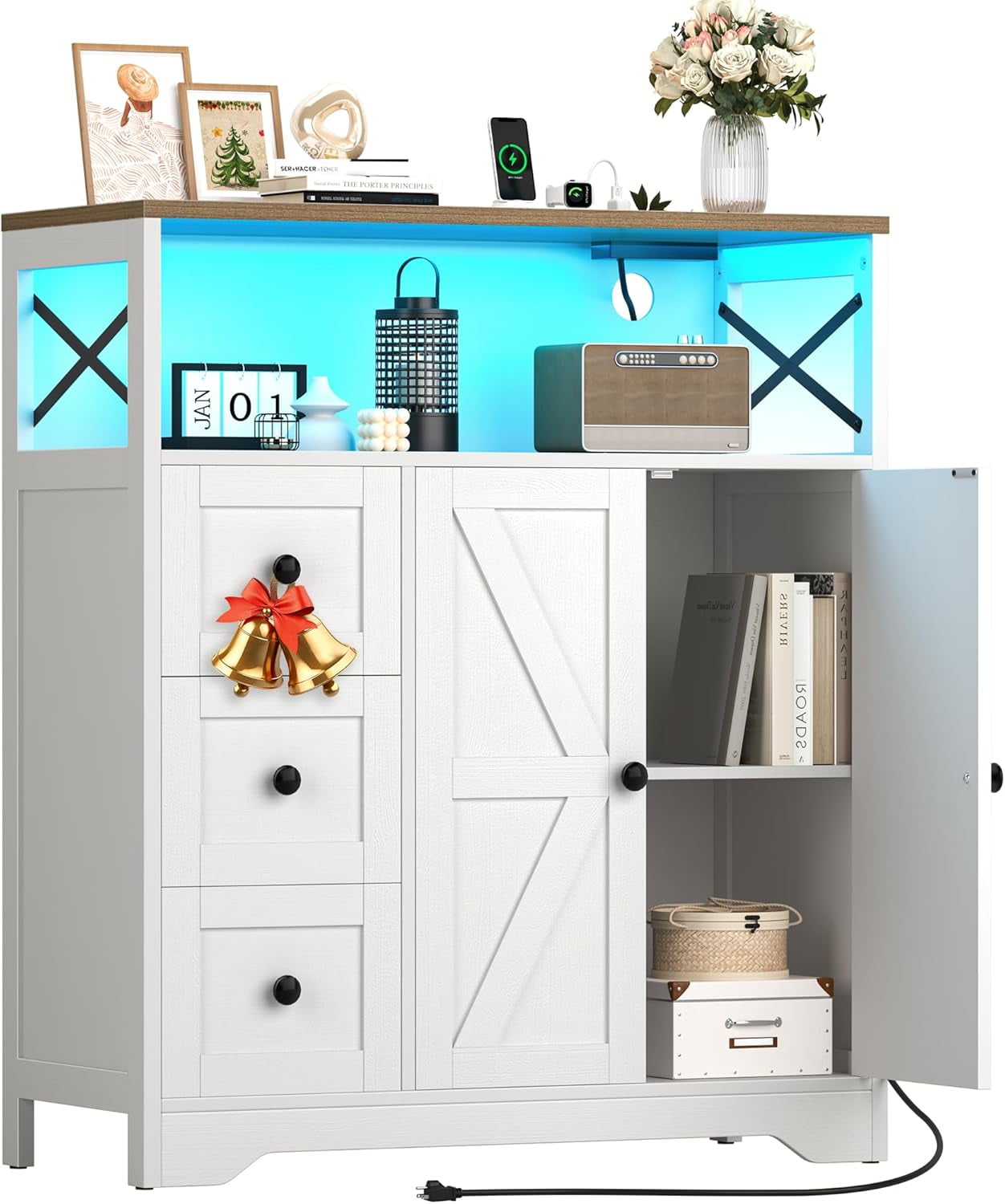 Storage Cabinet with Doors and Shelves LED Coffee Bar Cabinet with ...